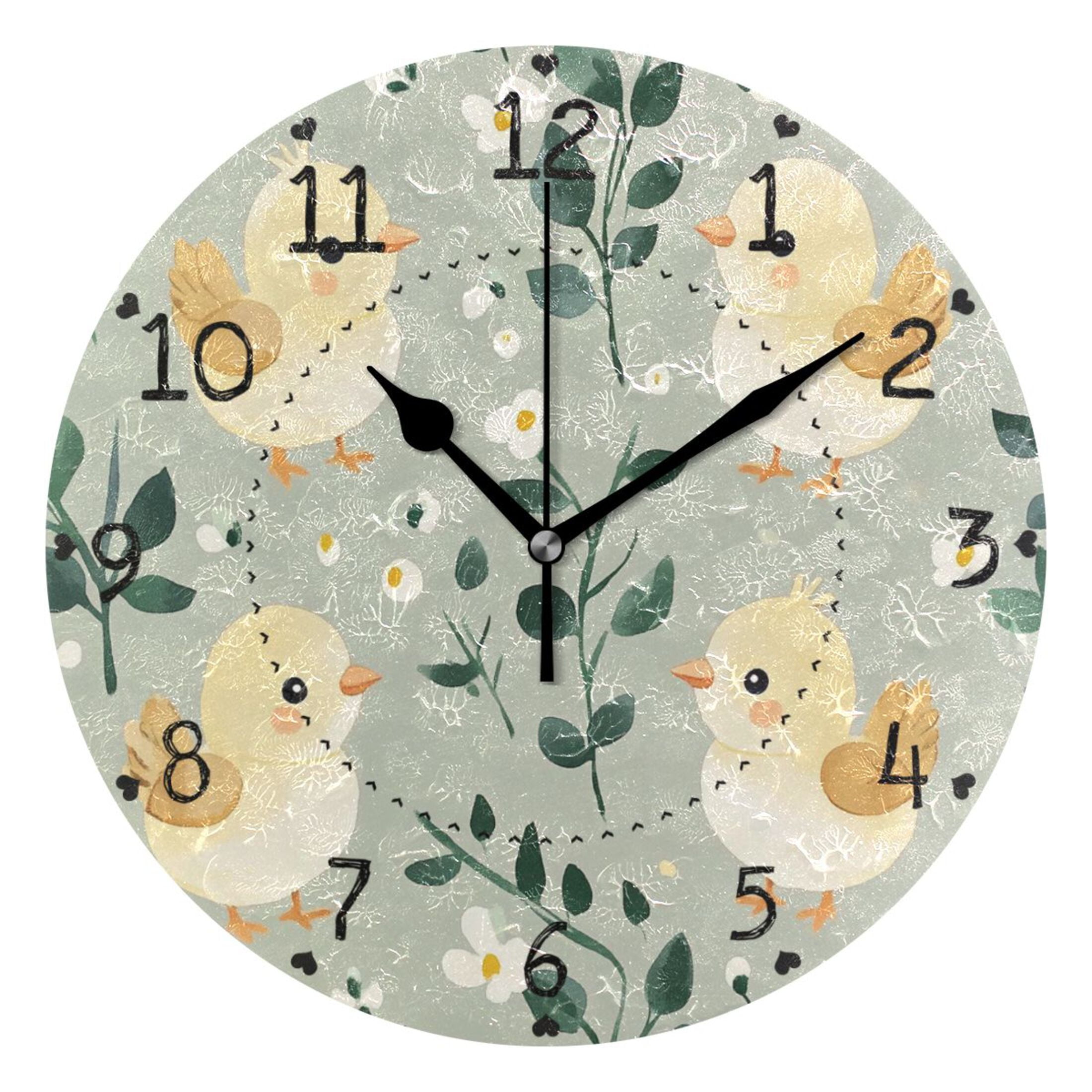 Cartoon Cute Chickens Round Wall Clock Silent Battery Operated Home ...