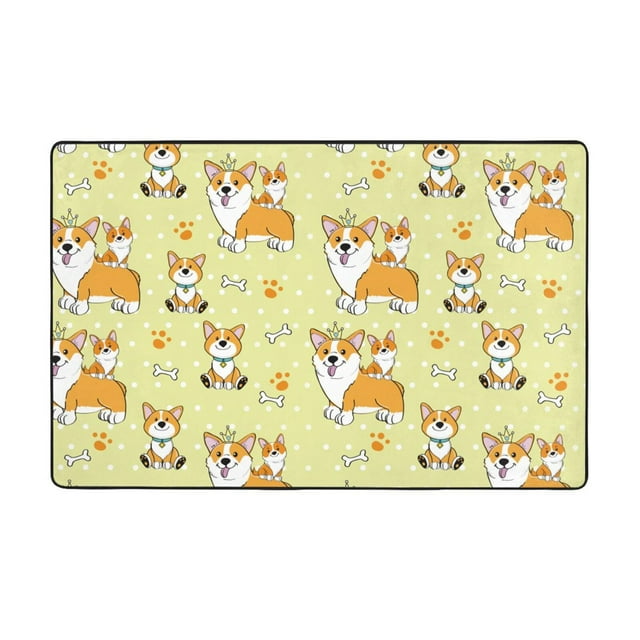 Cartoon Cute Corgi Dog Funny Indoor Door Mat, Bedroom Rug & Carpets ...