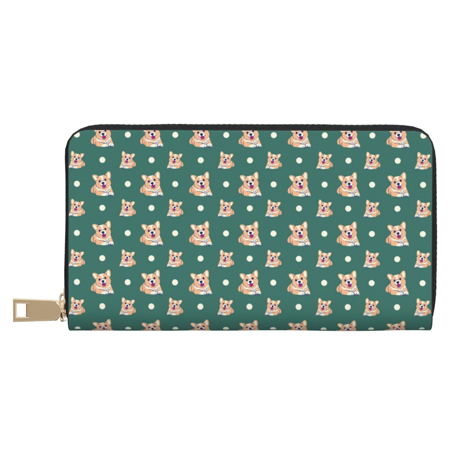 Cartoon Cute Corgi Dog Green_A Wallet Women, Leather Bifold Multi Card ...