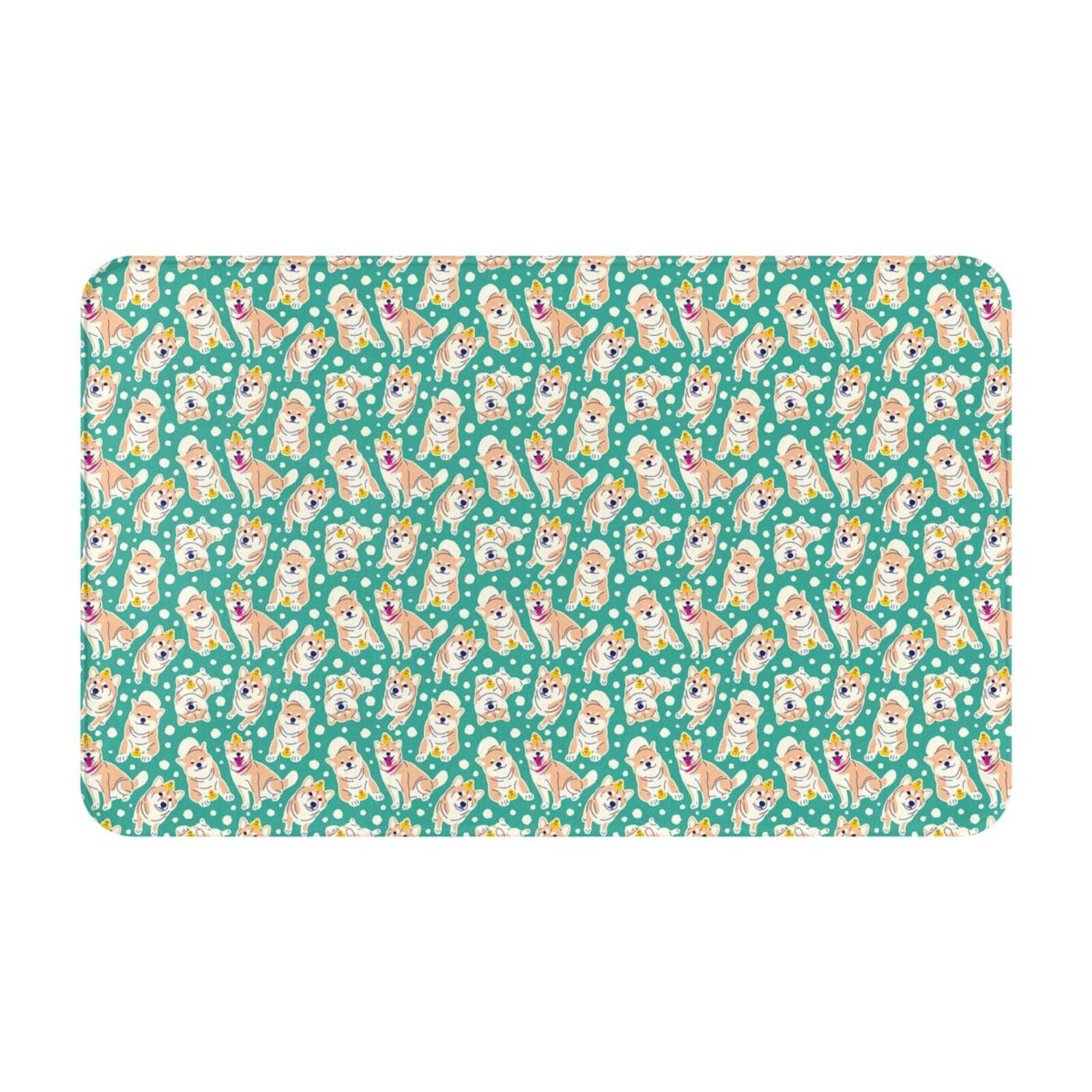 Cartoon Cute Corgi Dog Green Front Door Mat, Indoor Mats for Bedroom ...