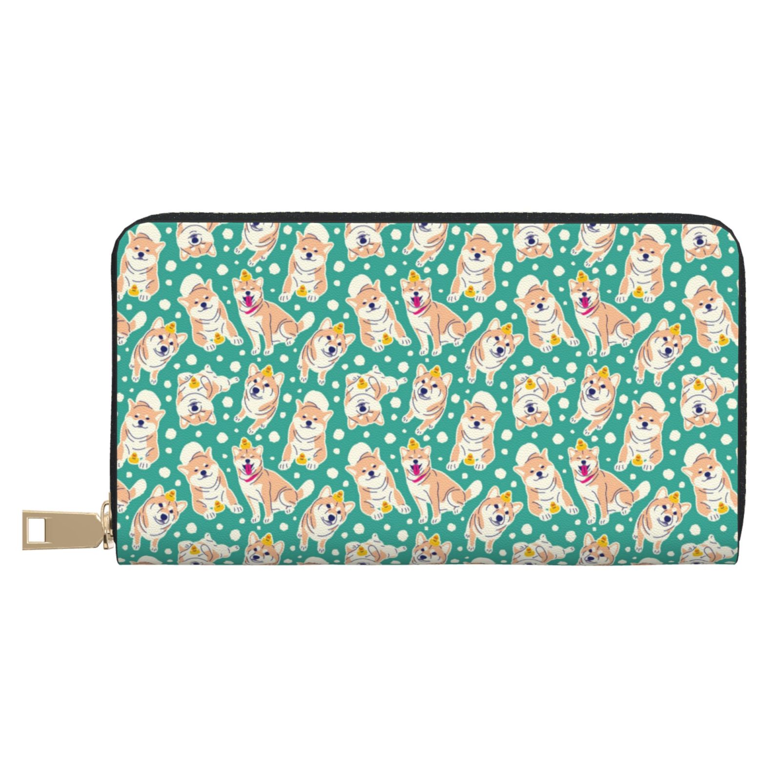 Cartoon Cute Corgi Dog Green Wallet Women, Leather Bifold Multi Card ...