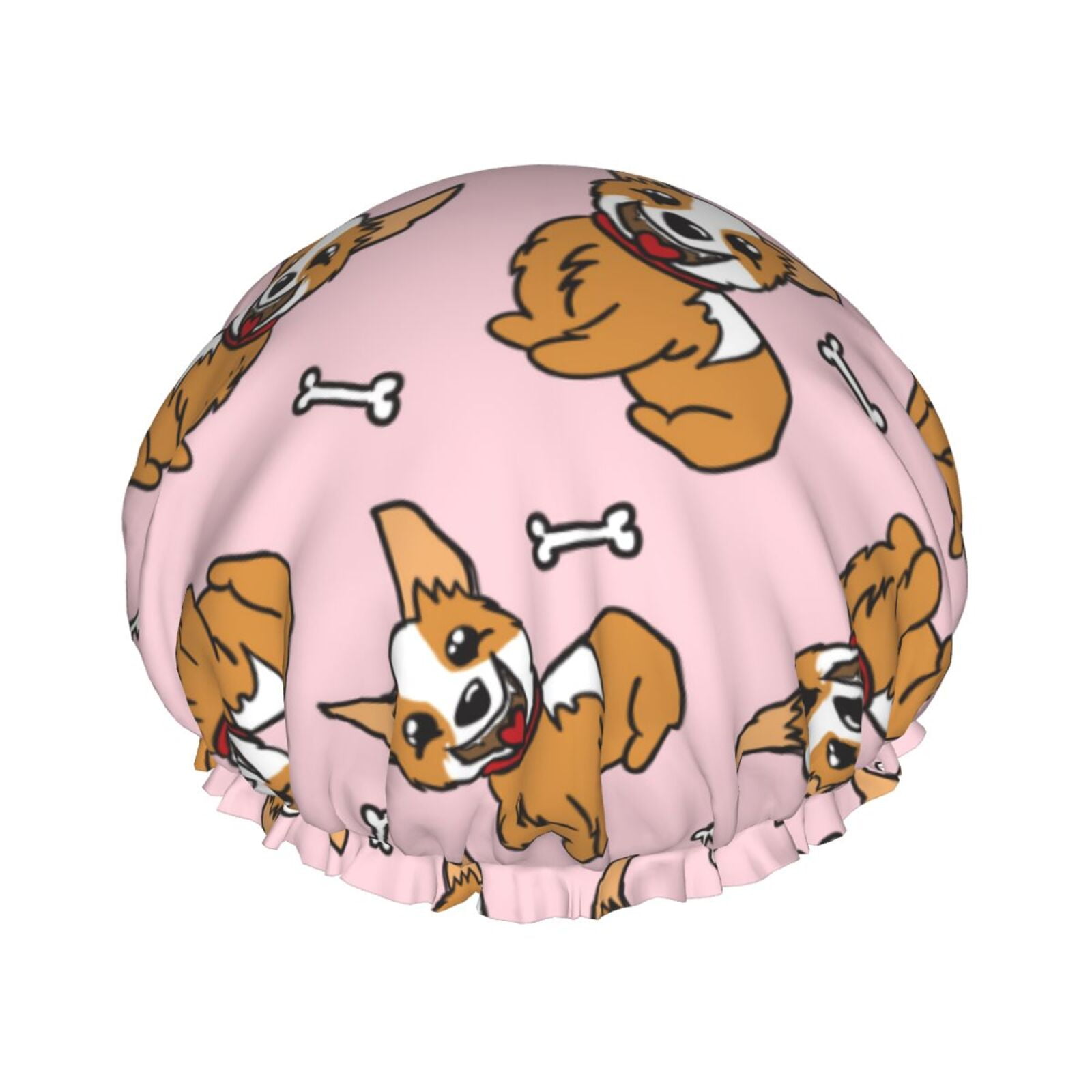 Cartoon Cute Corgi Dog Pink Shower Cap, Reusable Bath Hair Hat for all ...