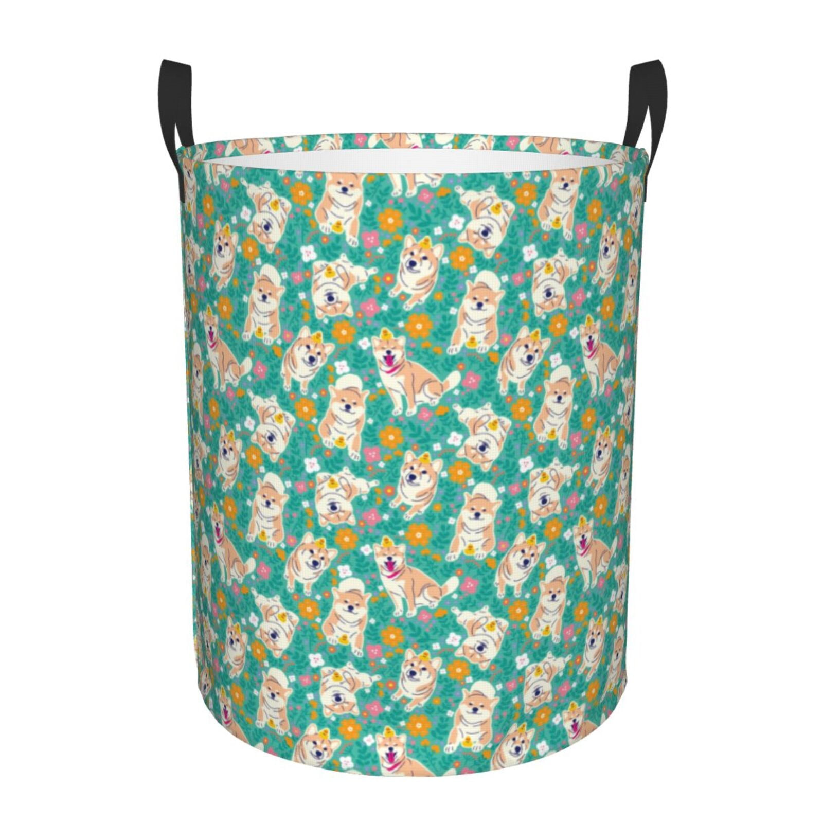 Cartoon Cute Corgi with Flower Laundry Basket, Laundry Hamper ...