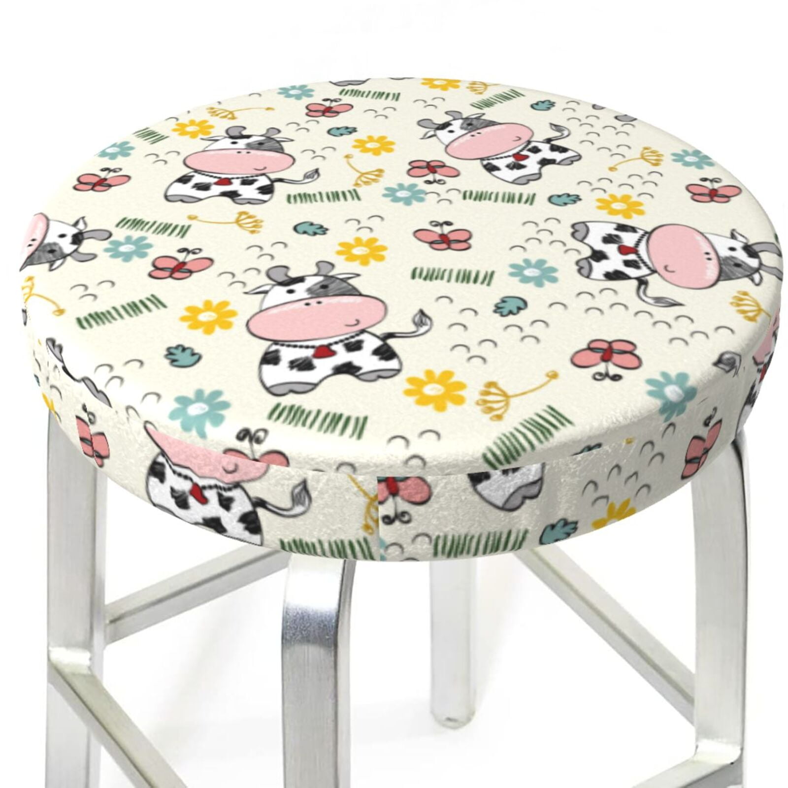 Cartoon Cute Cow Butterfly Bar Stool Covers - Stretch Round Seat Covers ...
