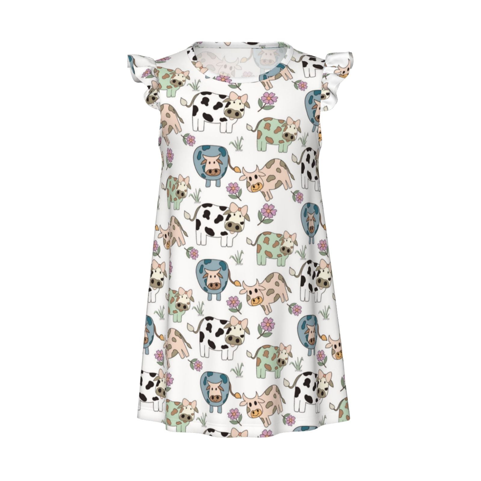 Cartoon Cute Cow Flower Funny Girls Nightgowns, Pajamas for Girls, Soft ...