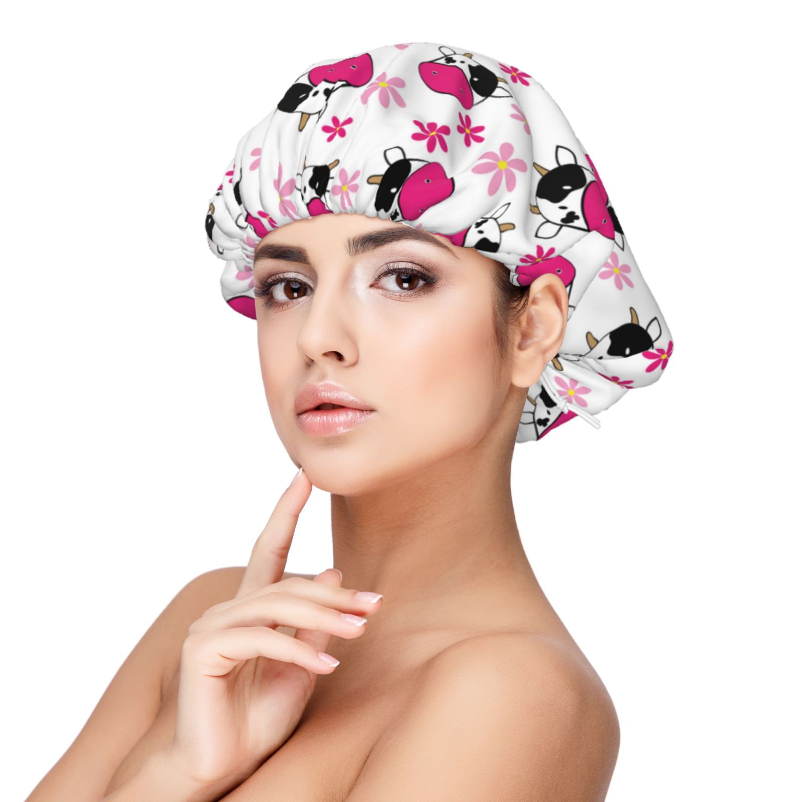 Cartoon Cute Cow Flower White Silk Bonnet for Sleeping Women Men ...