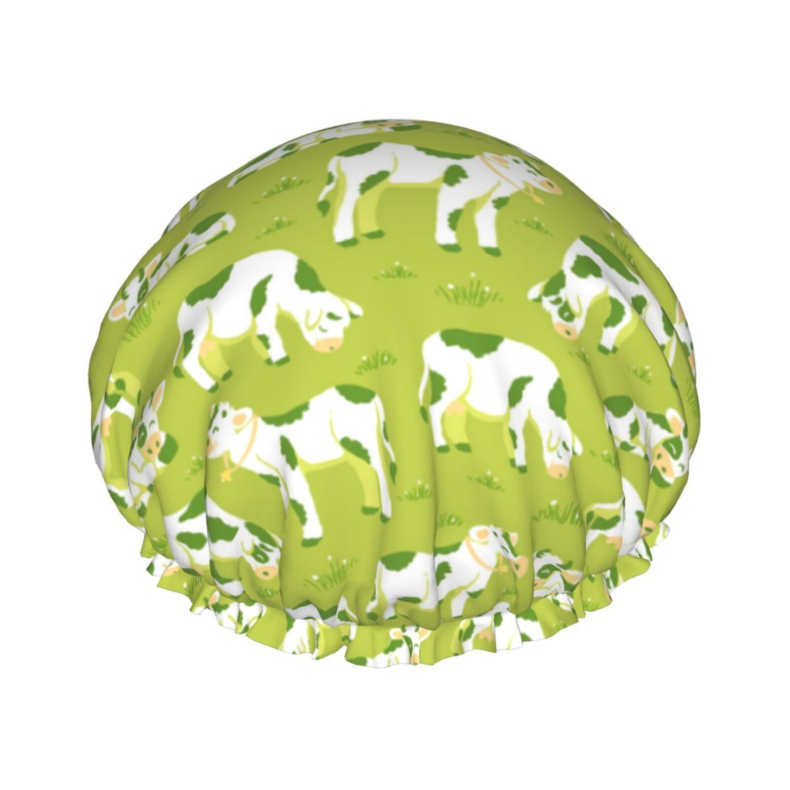 Cartoon Cute Cow Green Shower Cap, Reusable Bath Hair Hat for all Hair ...