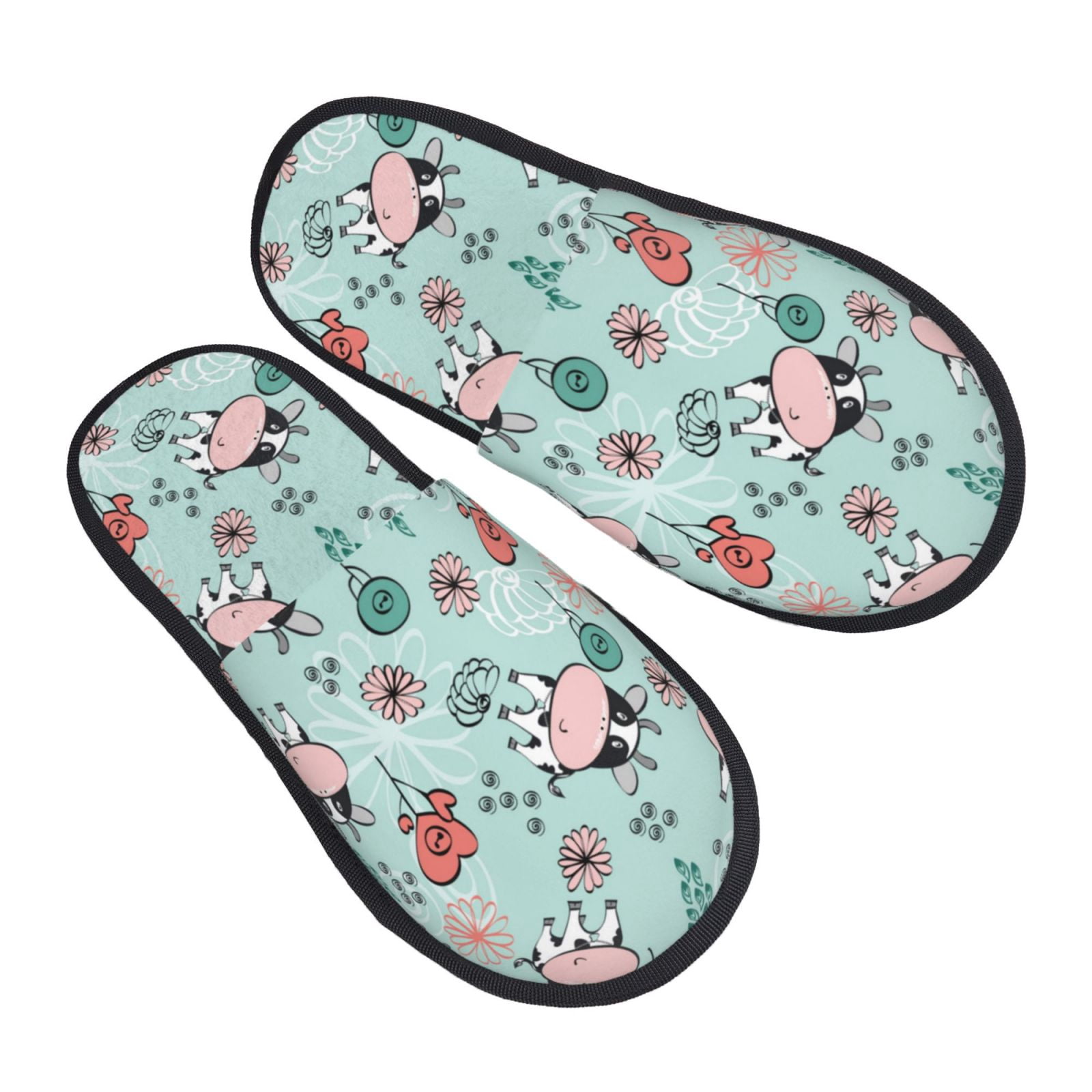 Cartoon Cute Cow Love_A House Slippers for Women Indoor, Fuzzy Warm ...