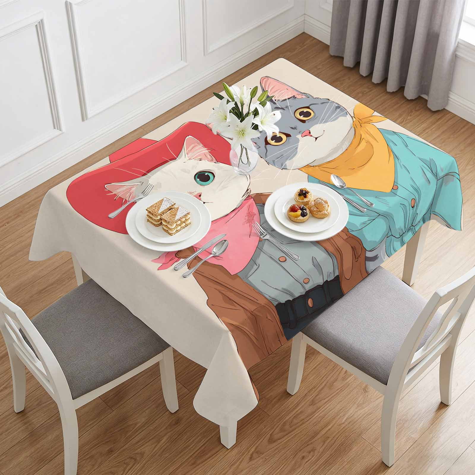 Cartoon Cute Cowgirl Cats Table Cloth 60x84in, Waterproof Rectangle ...
