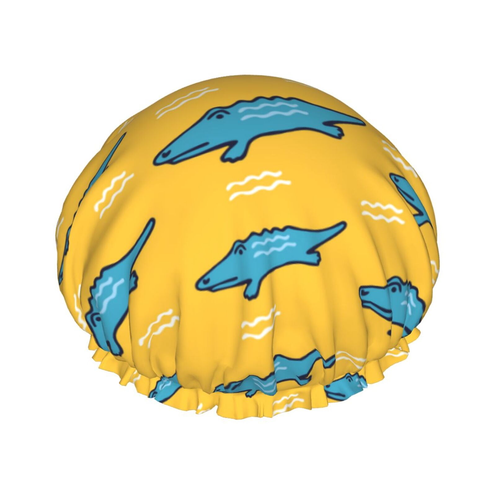 Cartoon Cute Crocodile Yellow Shower Cap for Women, Double Waterproof ...