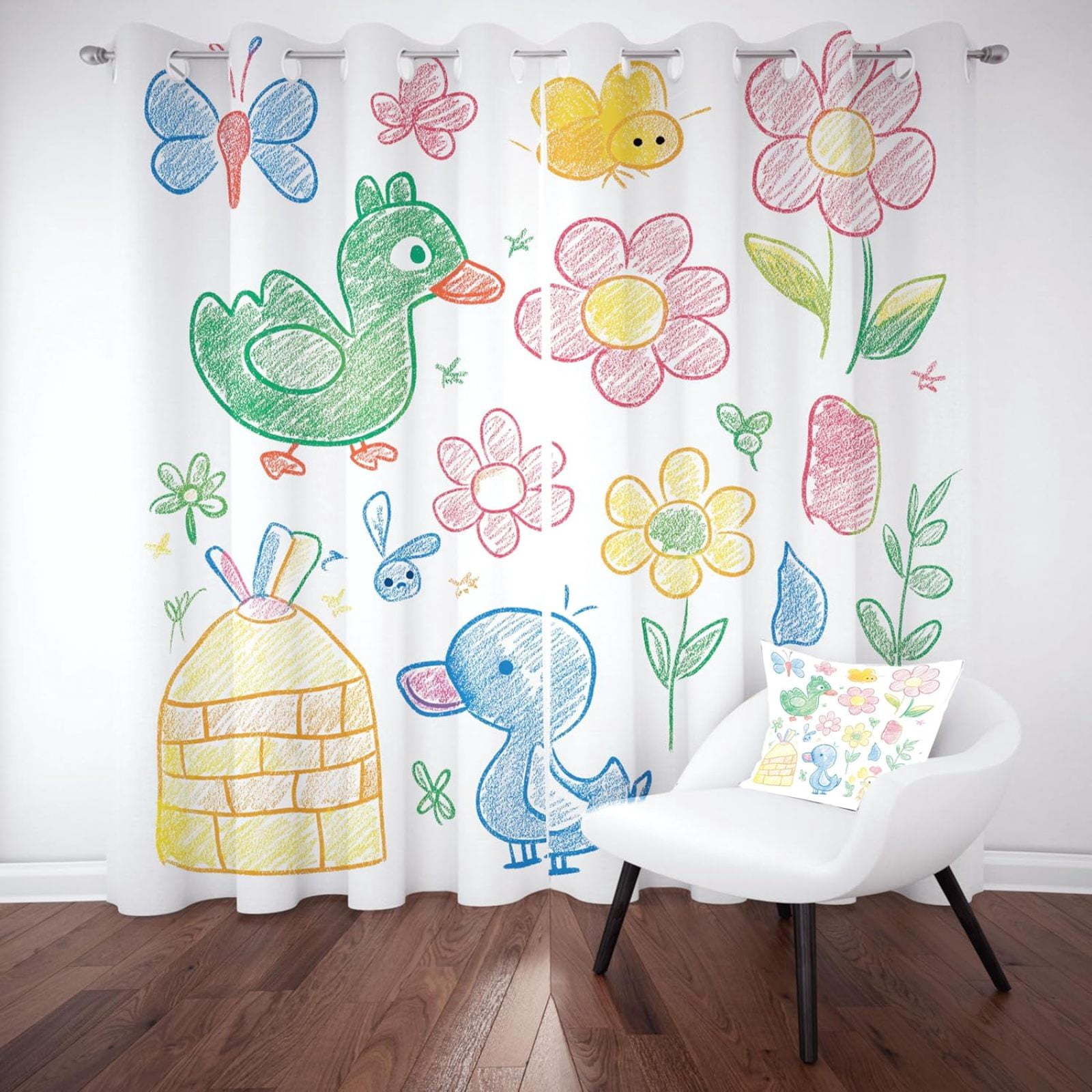 Cartoon Cute Curtains For Living Room, Doodle Hand Drawn Drapes ...