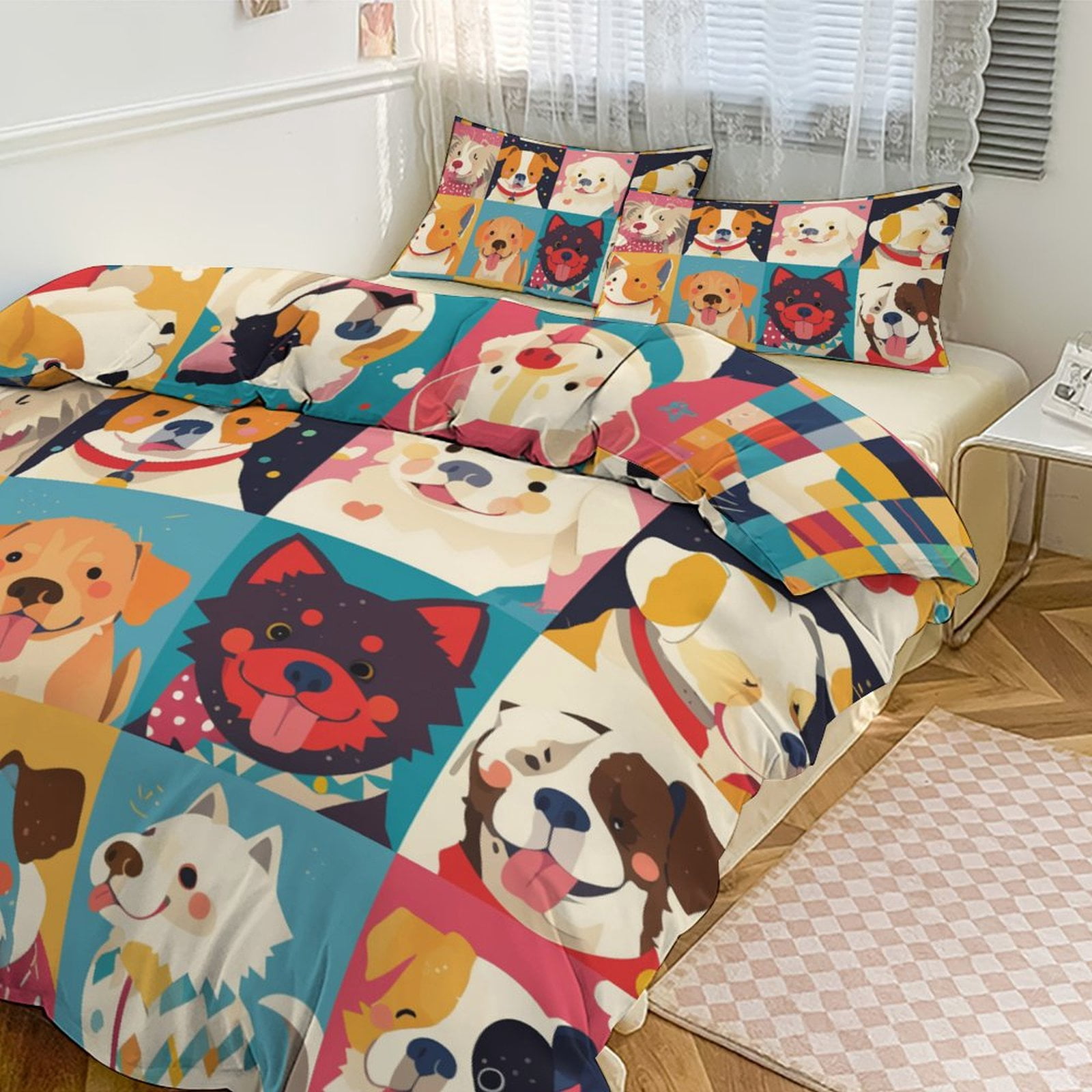 Cartoon Cute Dog 102"x90"3 Pcs Soft Bedding Set Includes 1 Duvet Cover ...