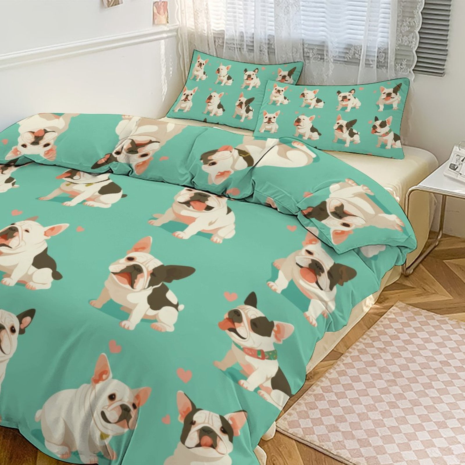 Cartoon Cute Dog 3 Pcs Soft Bedding Set, Includes 1 Duvet Cover with ...
