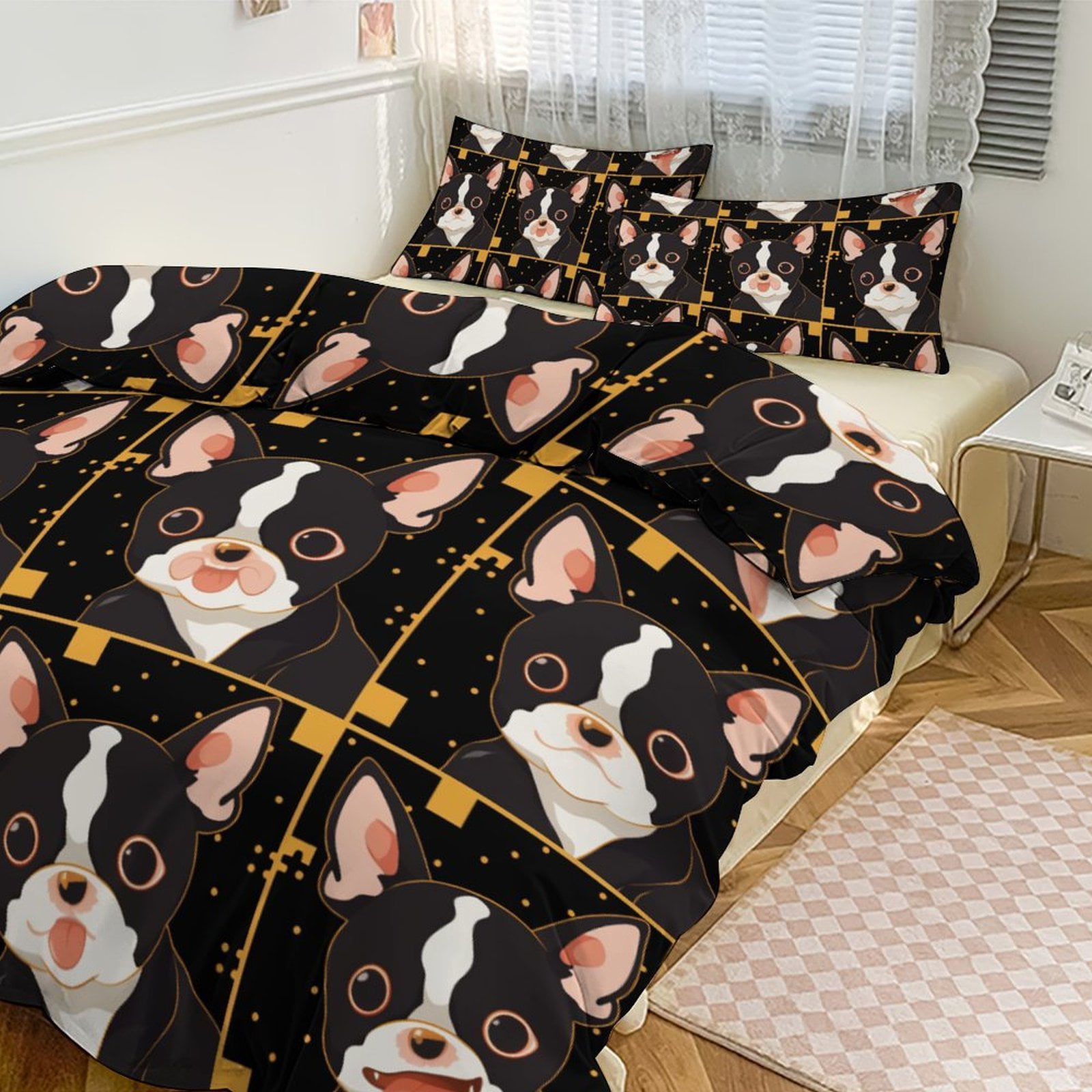 Cartoon Cute Dog 3 Pcs Soft Bedding Set, Includes 1 Duvet Cover with Zipper And 2 Pillow Shams ...