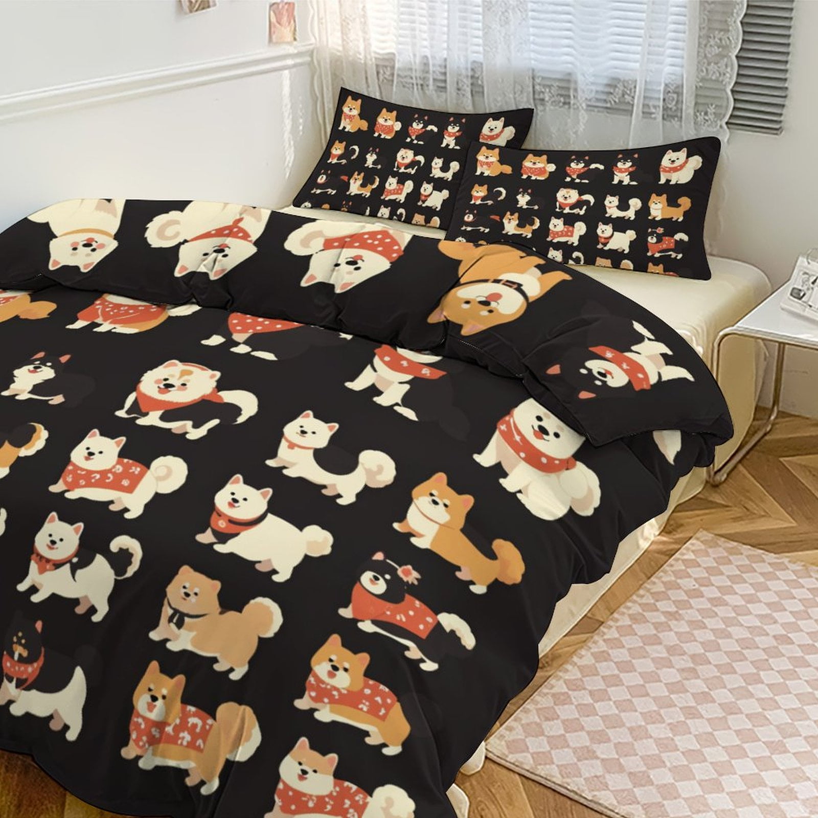 Cartoon Cute Dog 3 Pcs Soft Bedding Set, Includes 1 Duvet Cover with ...