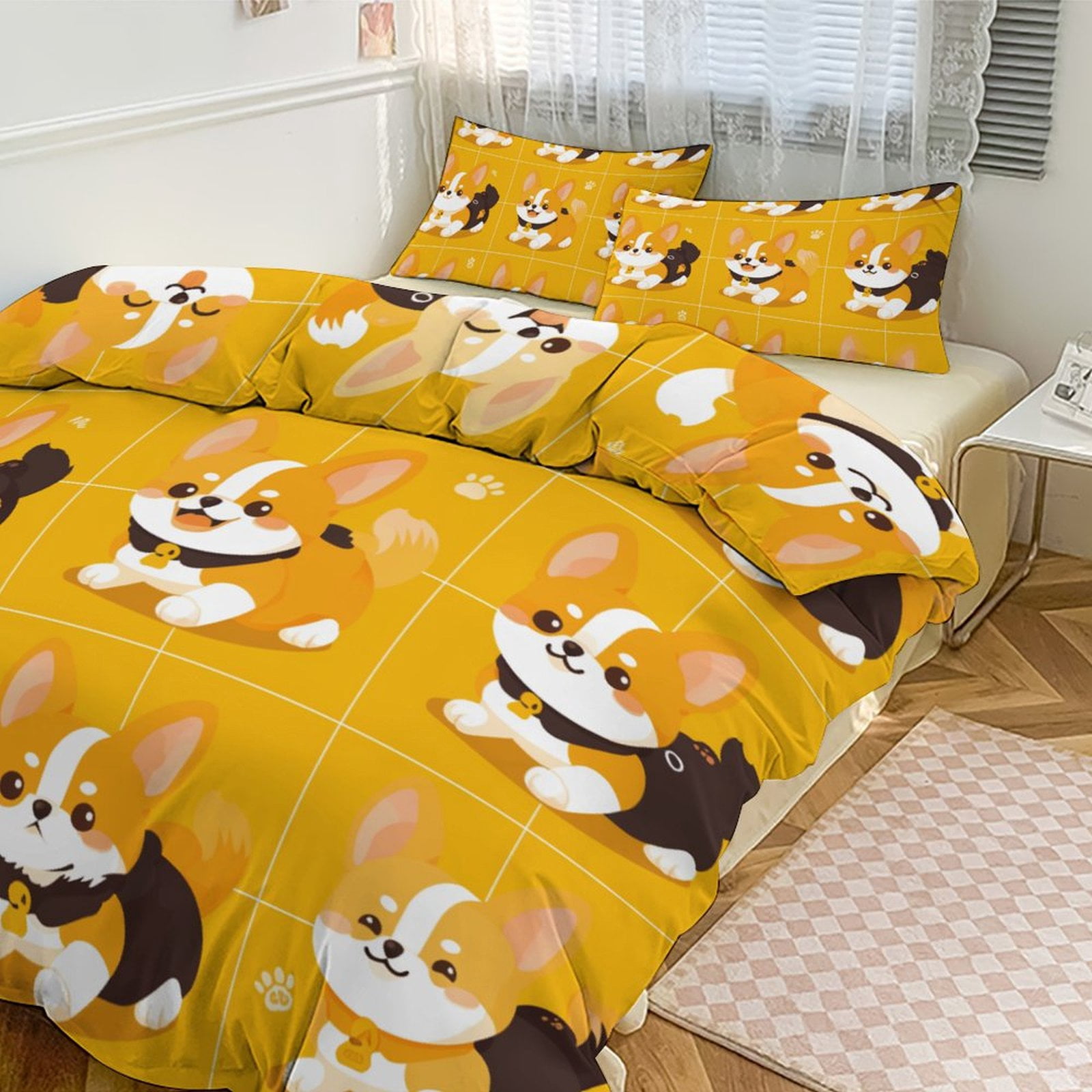 Cartoon Cute Dog 3 Pcs Soft Bedding Set, Includes 1 Duvet Cover with ...