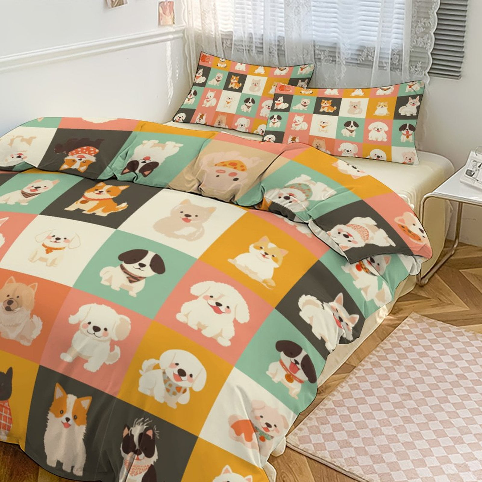 Cartoon Cute Dog 79"x90"3 Pcs Soft Bedding Set Includes 1 Duvet Cover ...