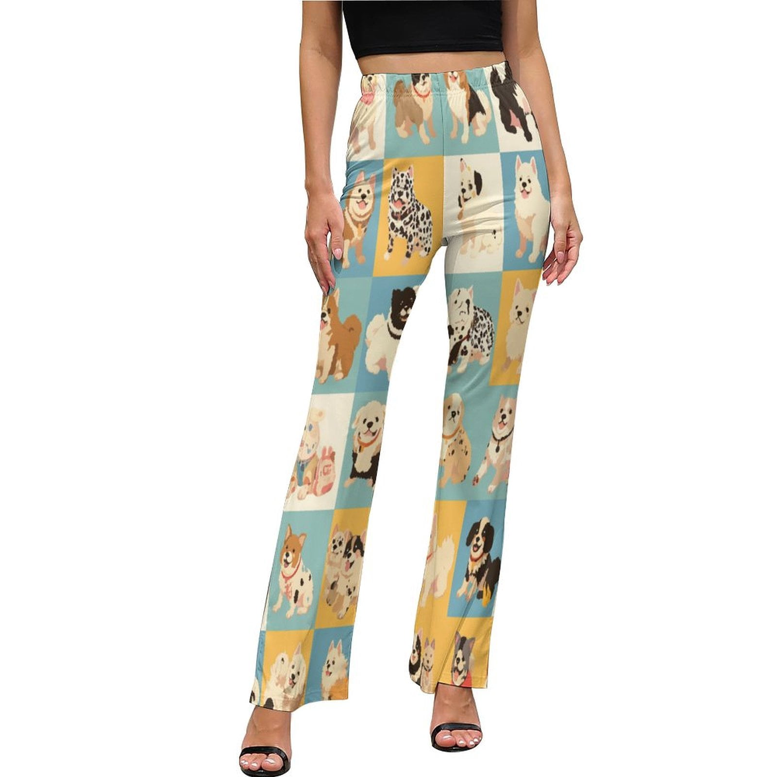 Cartoon Cute Dog High Waisted Casual Flared Trousers Summer Home Pants ...