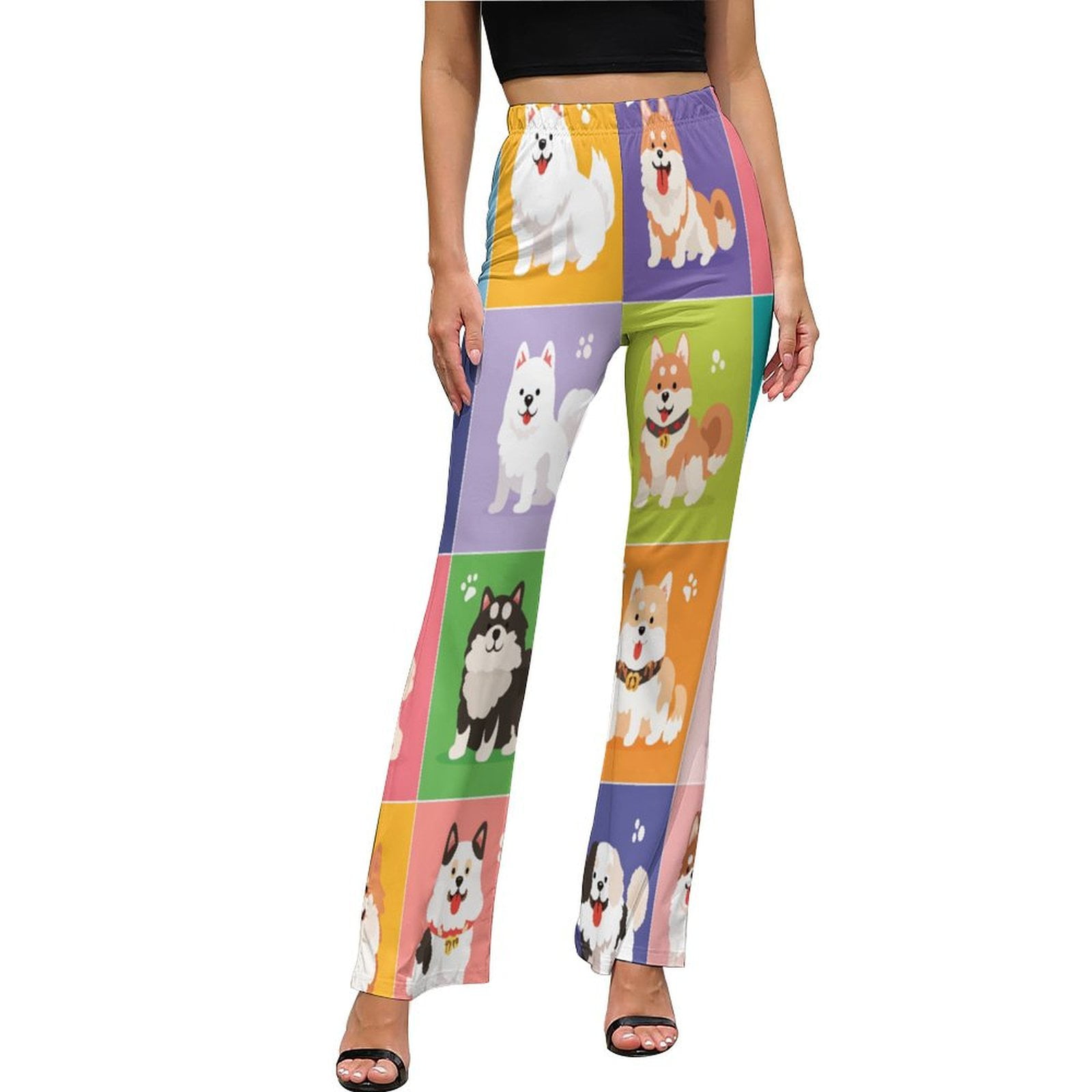 Cartoon Cute Dog High Waisted Casual Flared Trousers Summer Home Pants ...