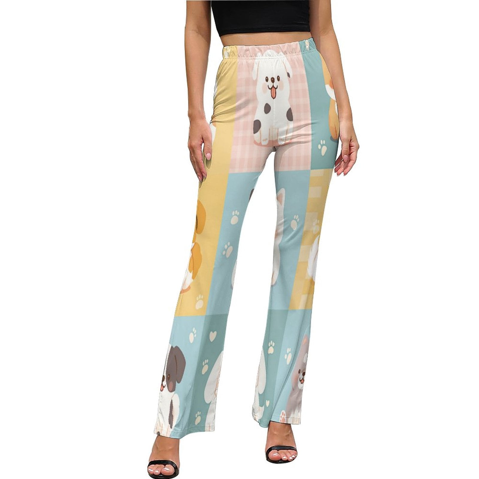 Cartoon Cute Dog High Waisted Casual Flared Trousers Summer Home Pants ...