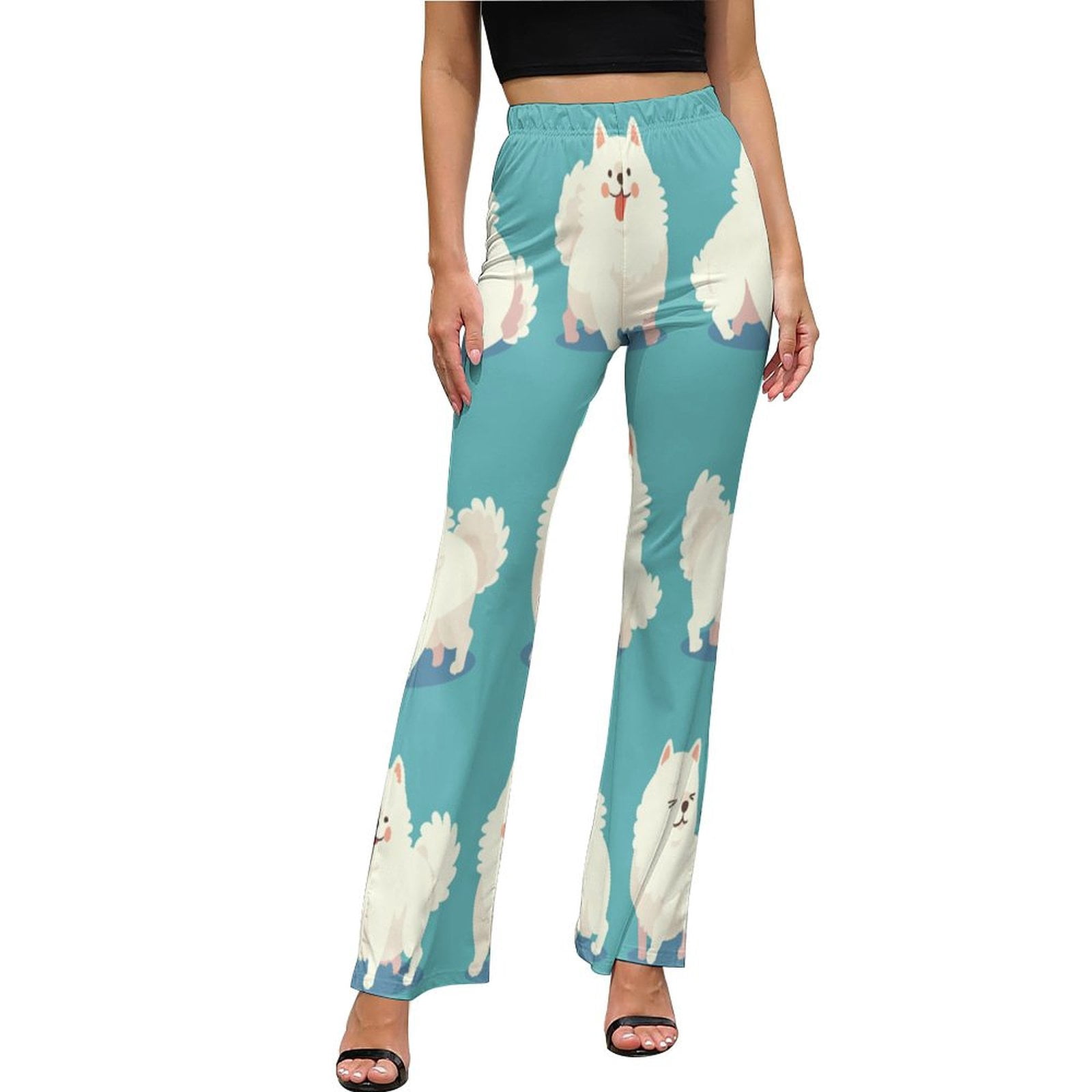 Cartoon Cute Dog High Waisted Casual Flared Trousers Summer Home Pants ...