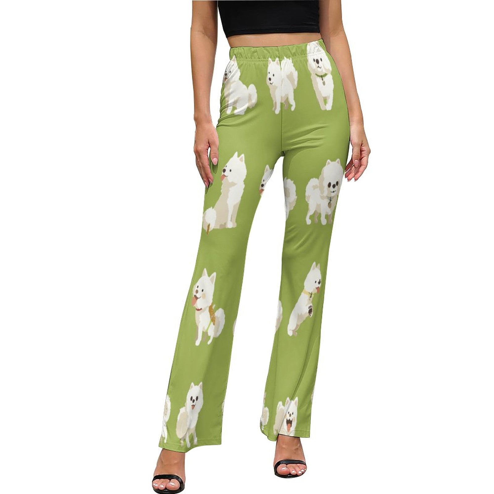 Cartoon Cute Dog High Waisted Casual Flared Trousers Summer Home Pants ...