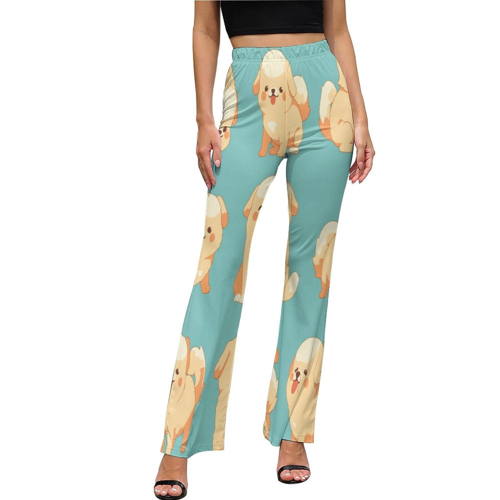 Cartoon Cute Dog High Waisted Casual Flared Trousers Summer Home Pants ...