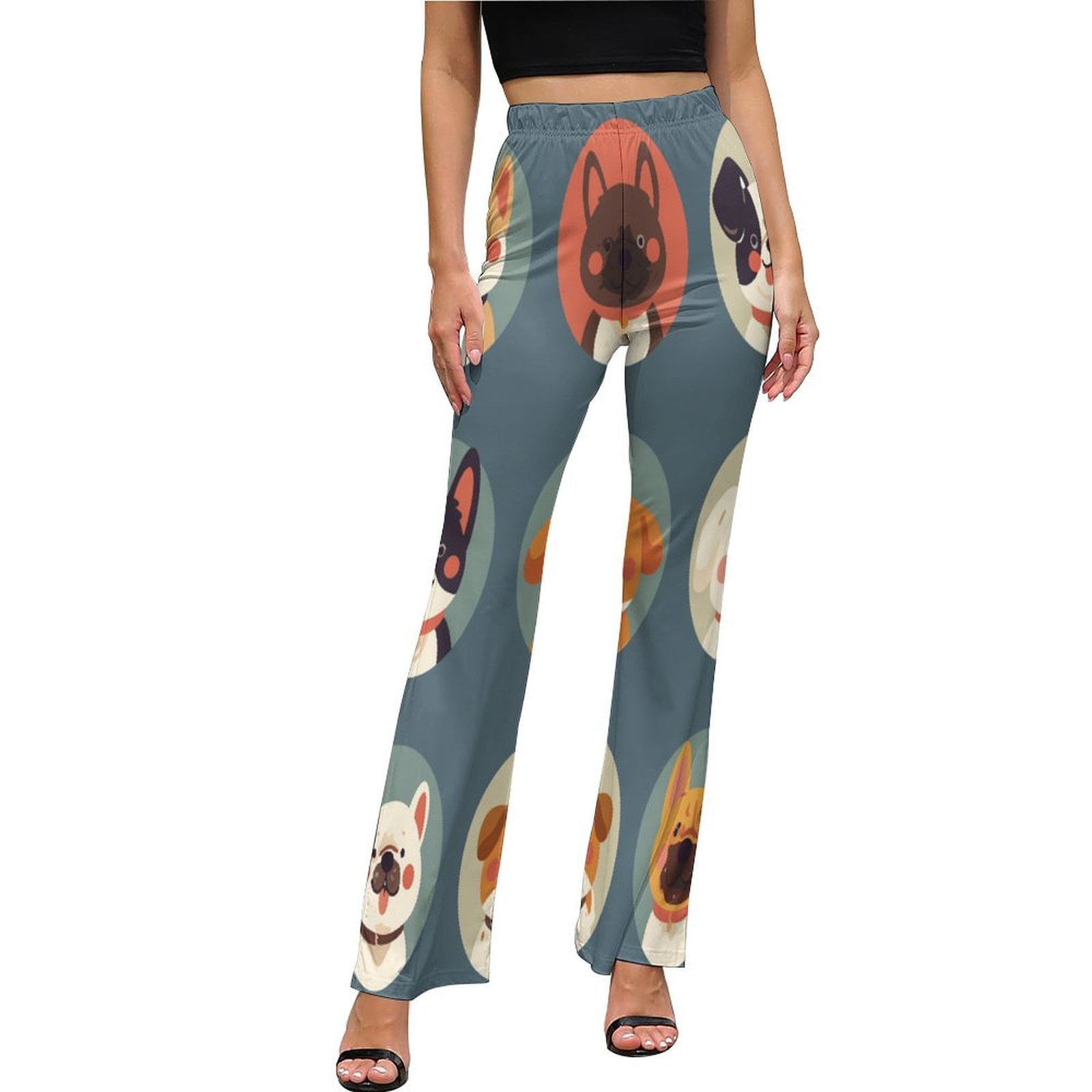 Cartoon Cute Dog High Waisted Casual Flared Trousers Summer Home Pants ...