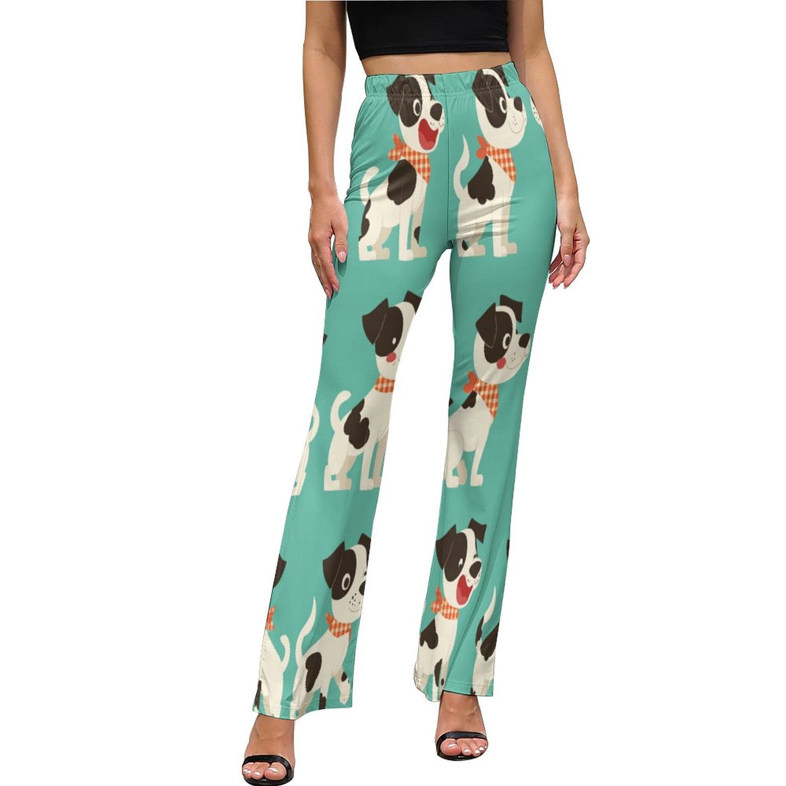 Cartoon Cute Dog High Waisted Casual Flared Trousers Summer Home Pants ...