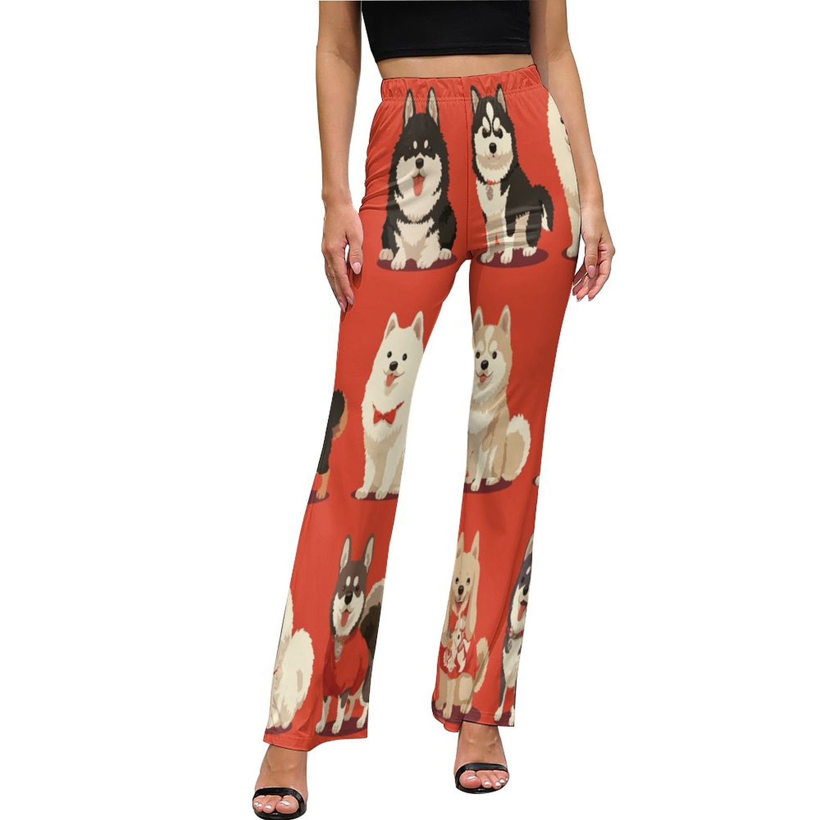 Cartoon Cute Dog High Waisted Casual Flared Trousers Summer Home Pants ...