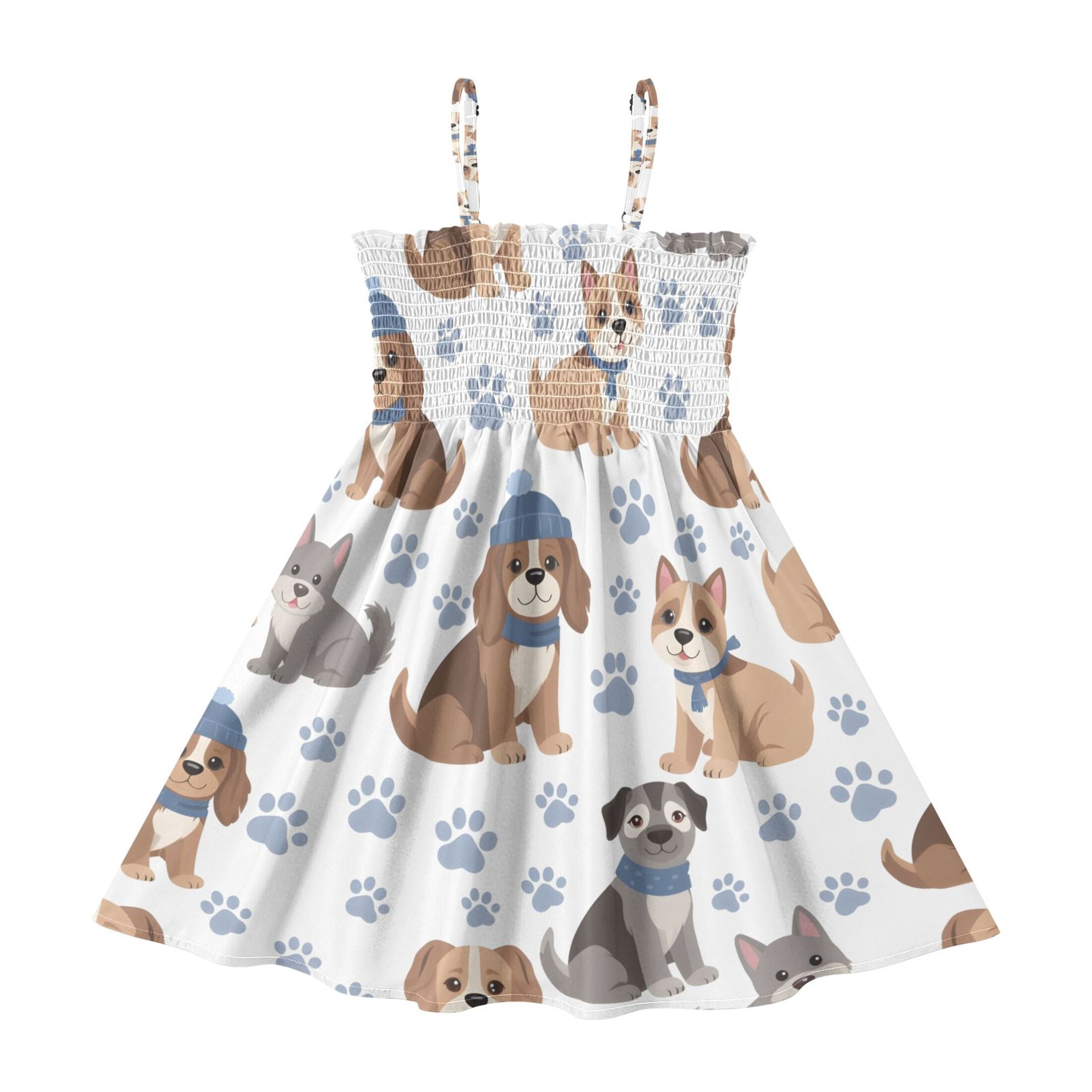 Cartoon Cute Dog Pattern Girls' Casual Dresses 2Y-8Y Sleeveless Ruffle ...