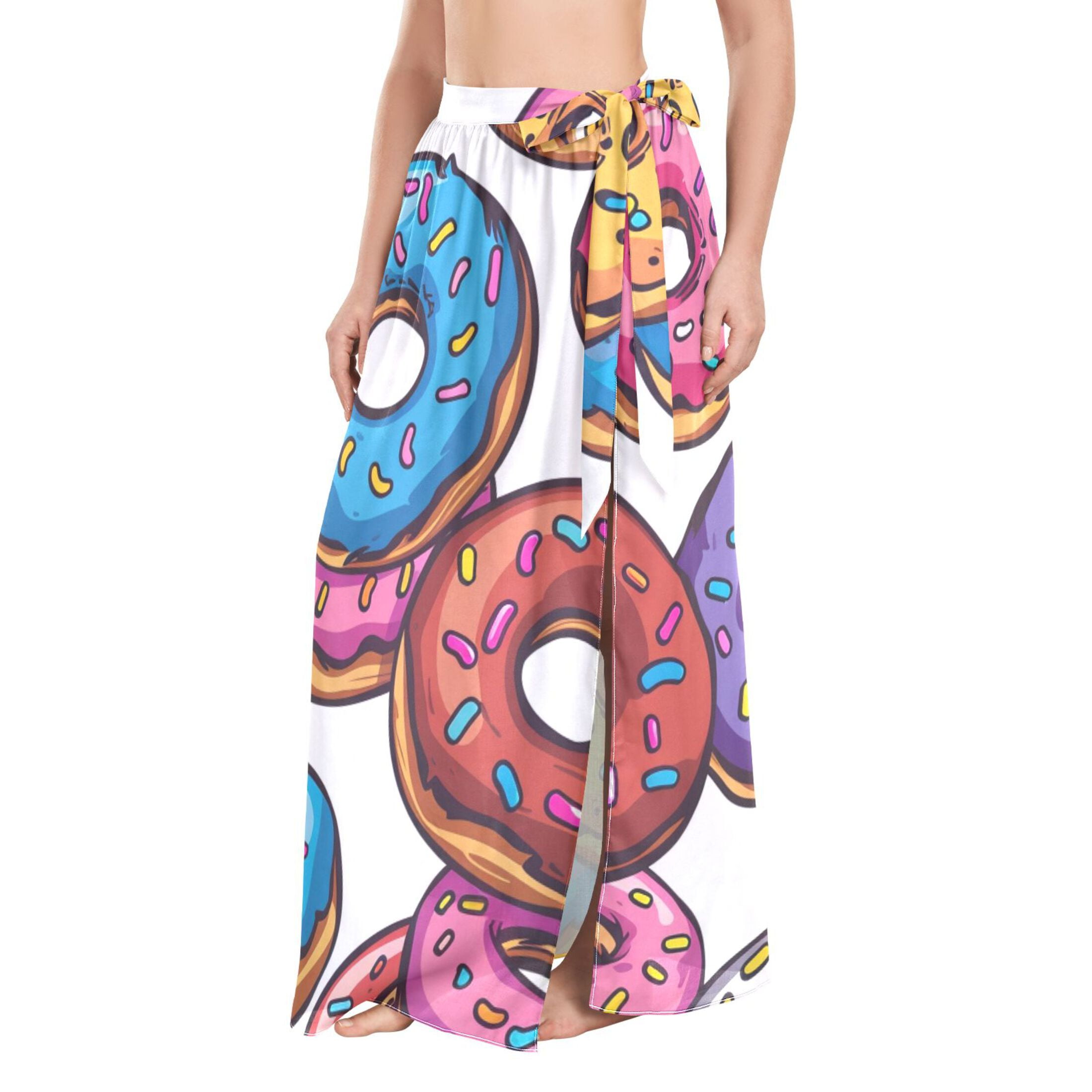 Cartoon Cute Donuts Women's Swimwear Cover Ups Strappy Beach Dress ...