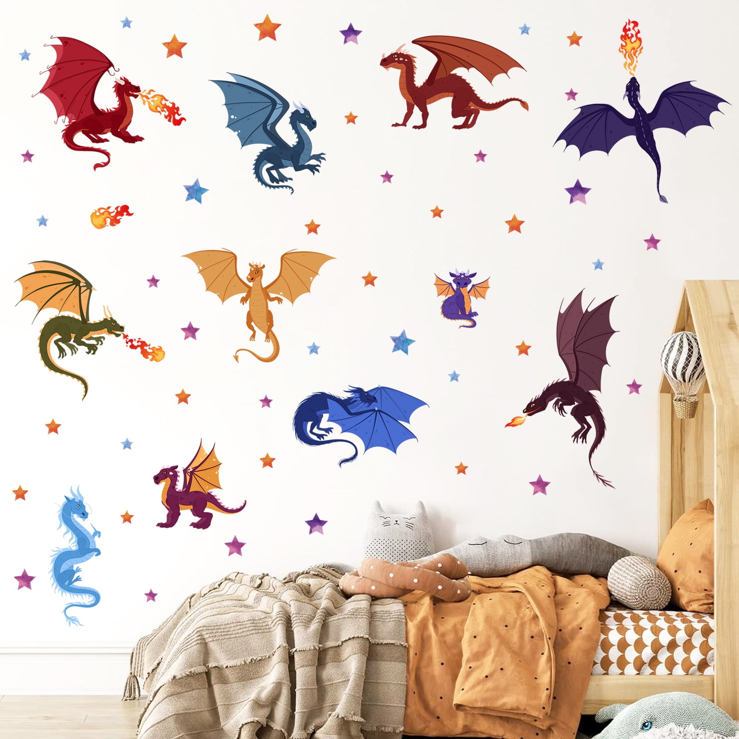 Cartoon Cute Dragon Wall Decals DIY Stars and Dragons Wall Stickers ...