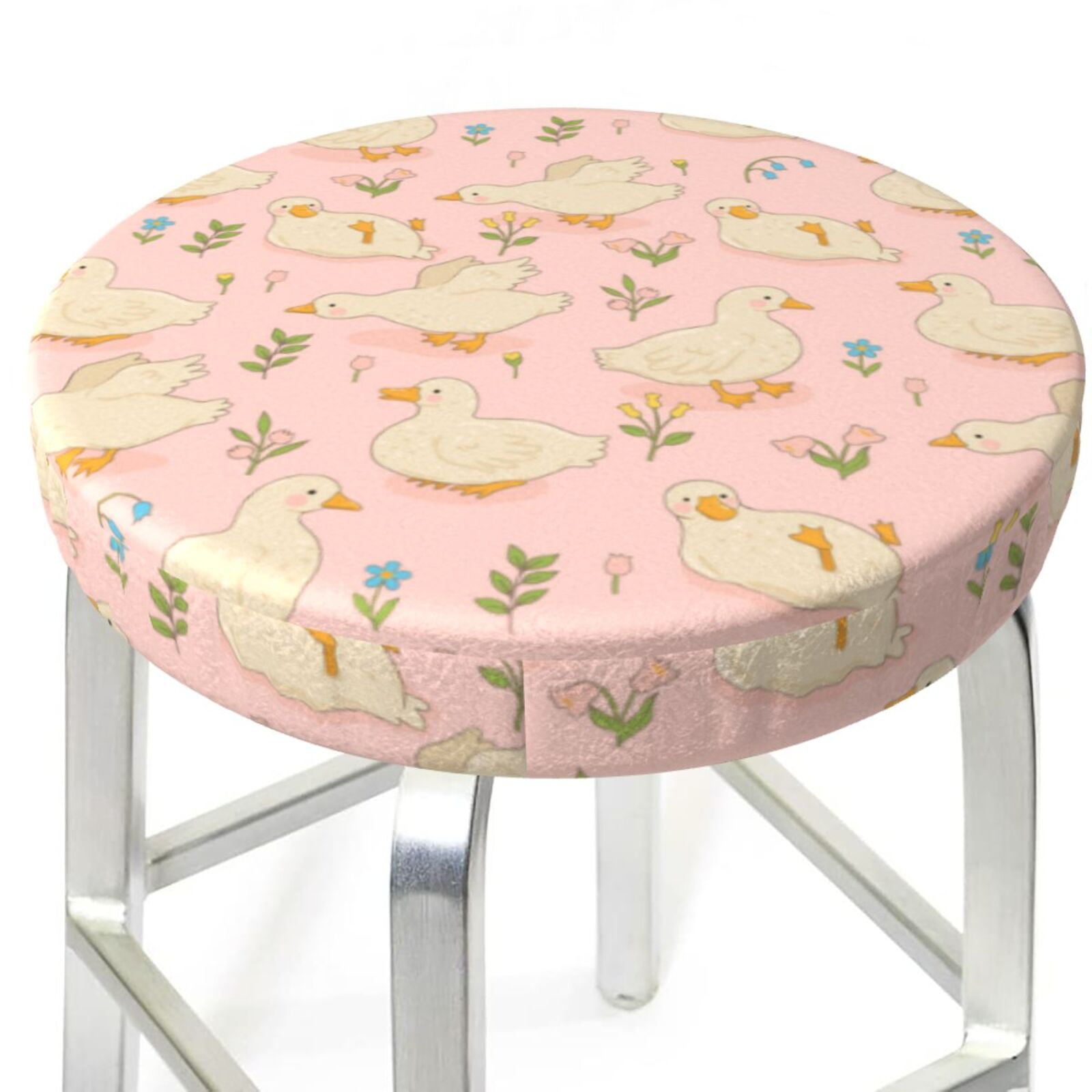 Cartoon Cute Duck Flower Pink Round Bar Stool Covers, Soft Velvet Bar ...