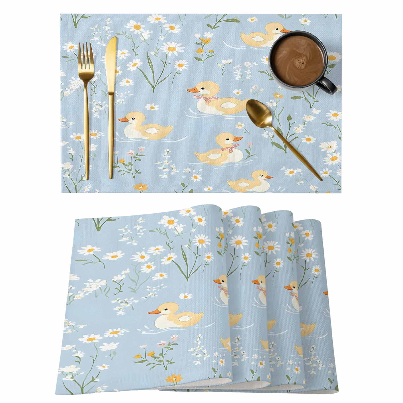 Cartoon Cute Duck Flower Placemats Set of 6,Wipeable Washable Table ...