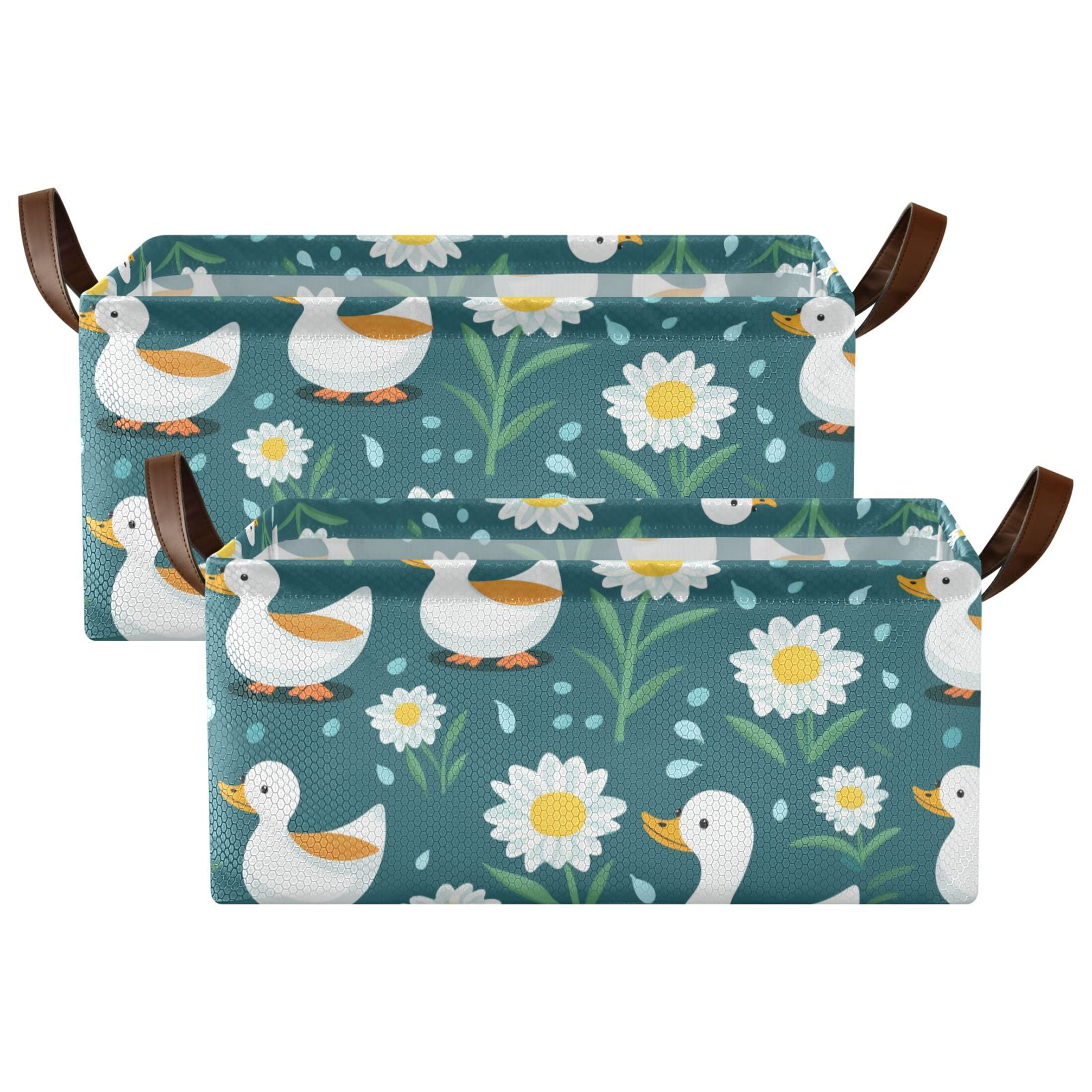 Cartoon Cute Duck and Daisies 2 Pcs Collapsible Storage Bins Fabric ...