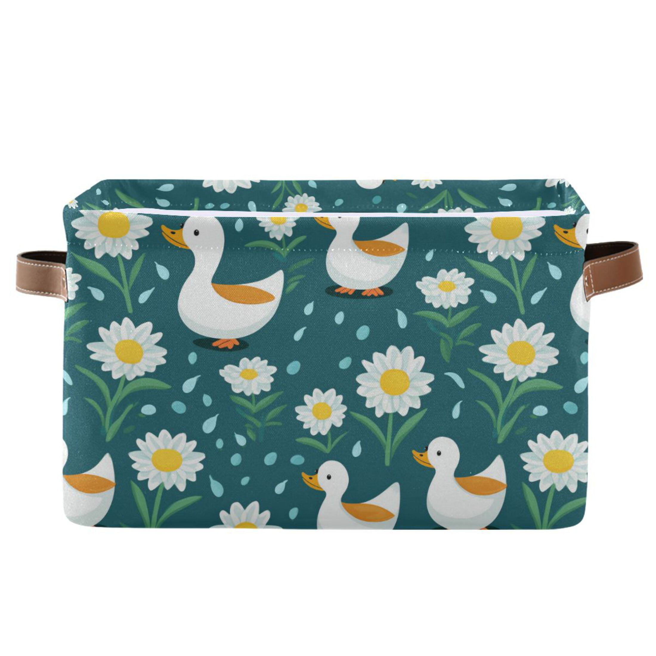 Cartoon Cute Duck and Daisies Storage Bins with Handle Fabric Organizer ...