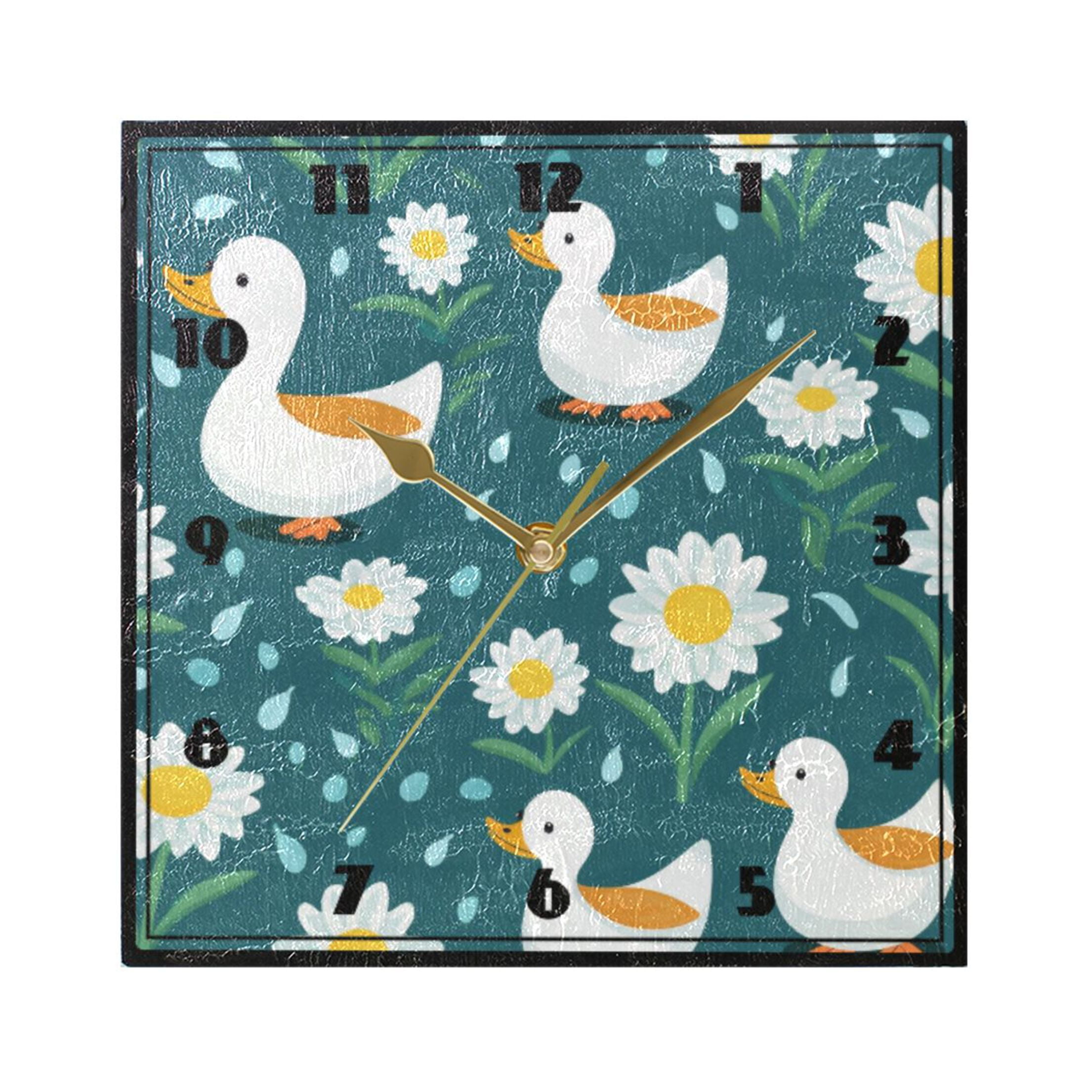 Cartoon Cute Duck and Daisies Wall Clock 7.78" Non-Ticking Silent ...