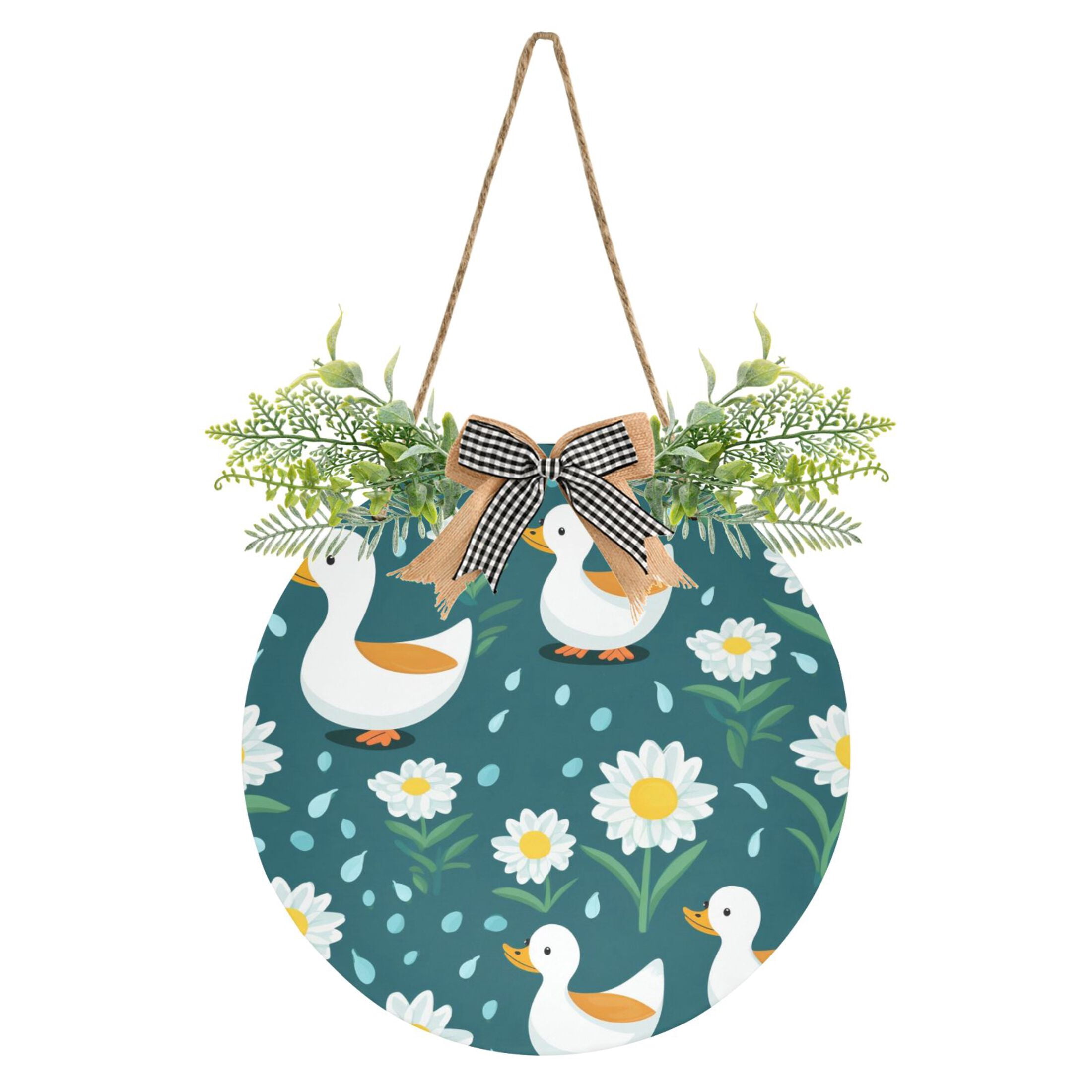 Cartoon Cute Duck and Daisies Welcome Front Door Sign Round 12 inch ...