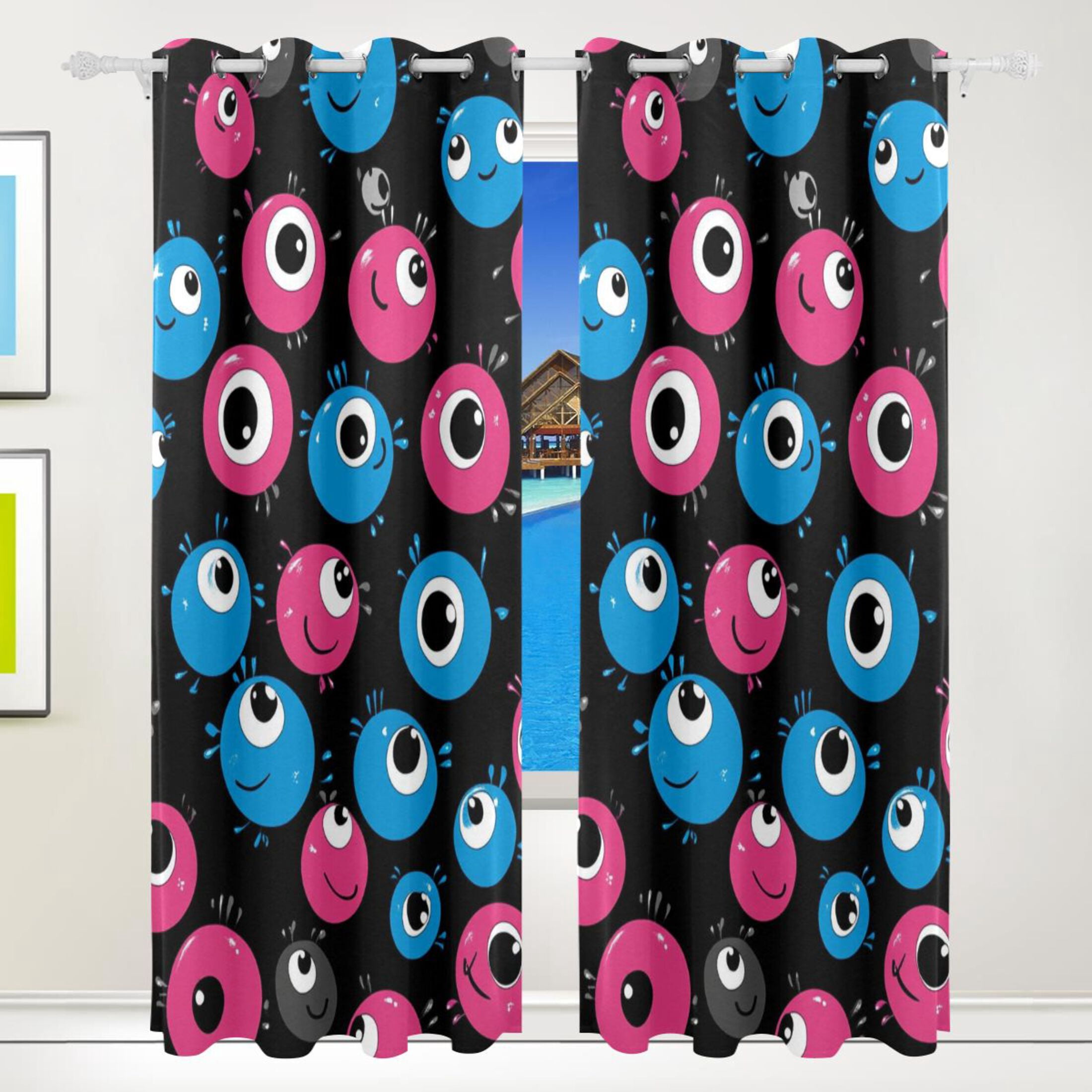 Cartoon Cute Eyes Blackout Curtains for Living Room Bedroom 55W x 72 ...