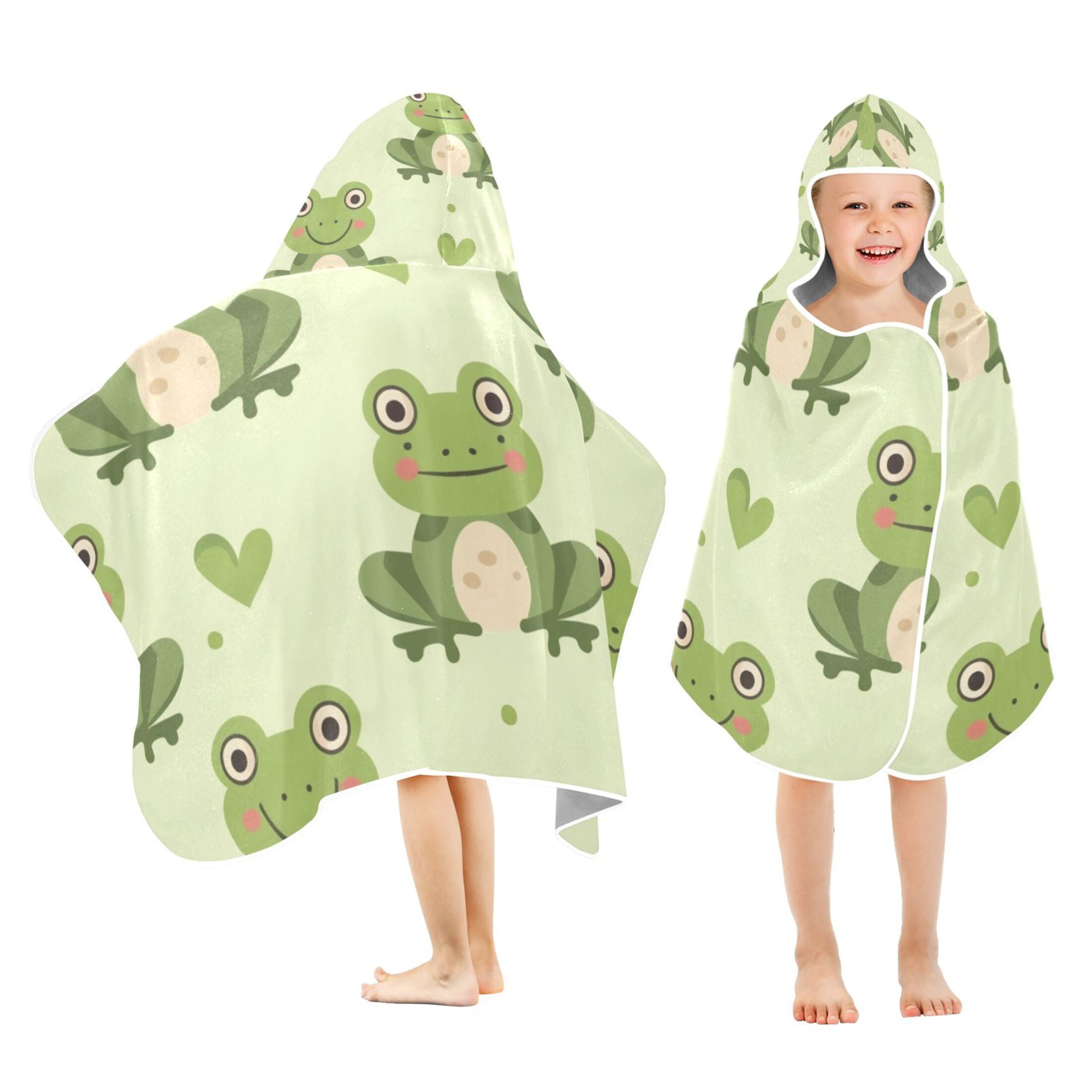 Cartoon Cute Frog Kids Hooded Beach Towel Baby Bath Poncho Towels with ...