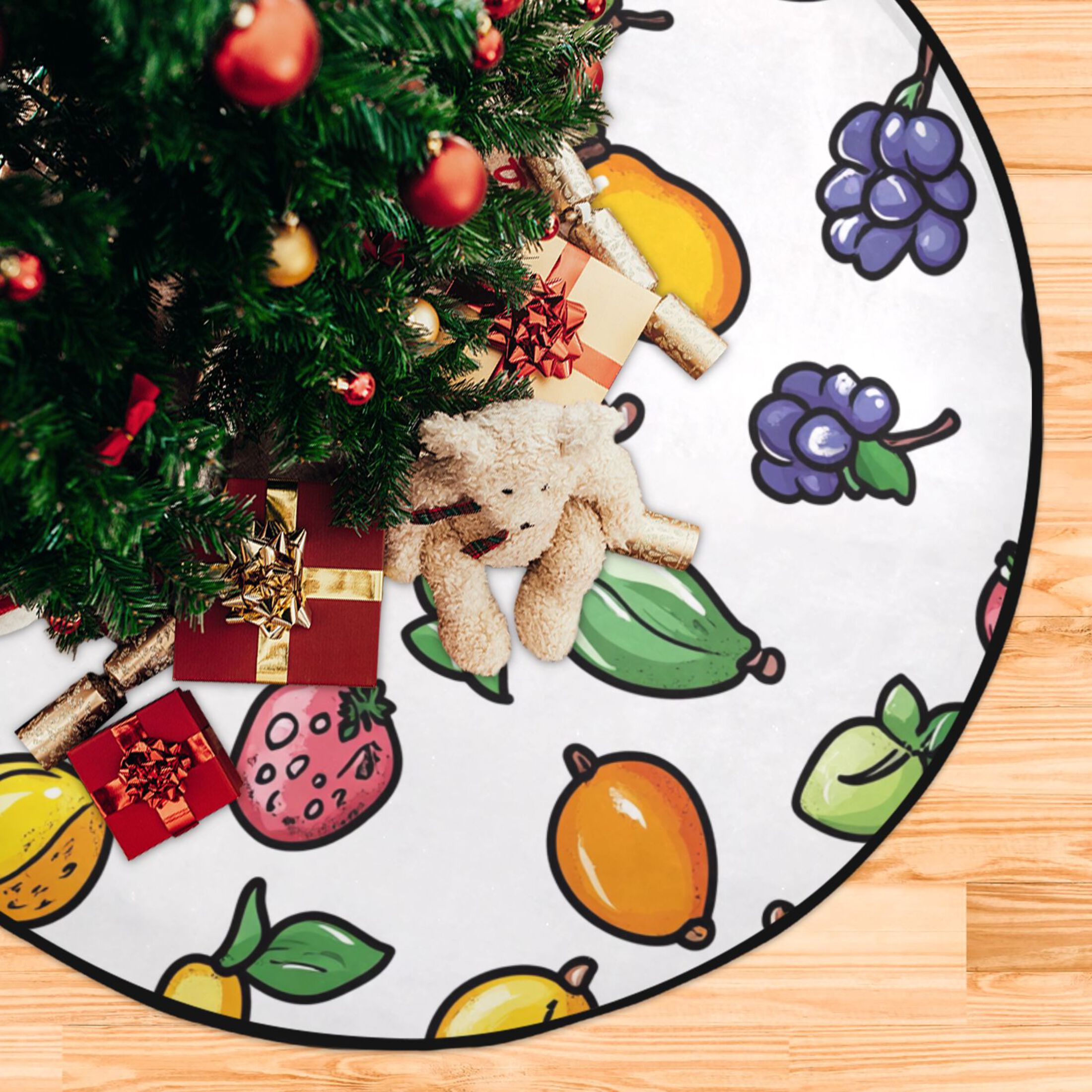 Cartoon Cute Fruits Christmas Tree Stand Mat Waterproof Floor ...
