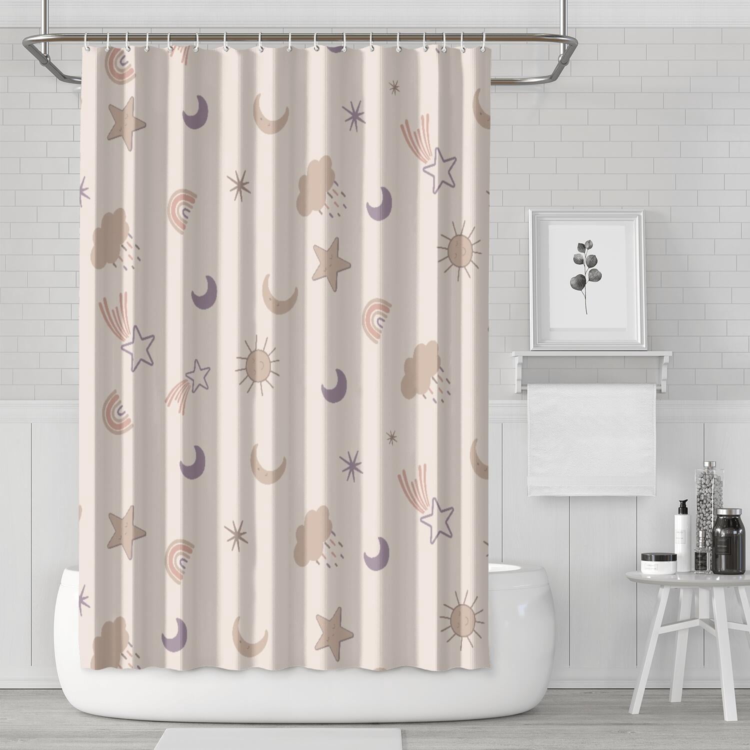 Cartoon Cute Fun Shower Curtain with Playful Kawaii Sketch, Colorful ...