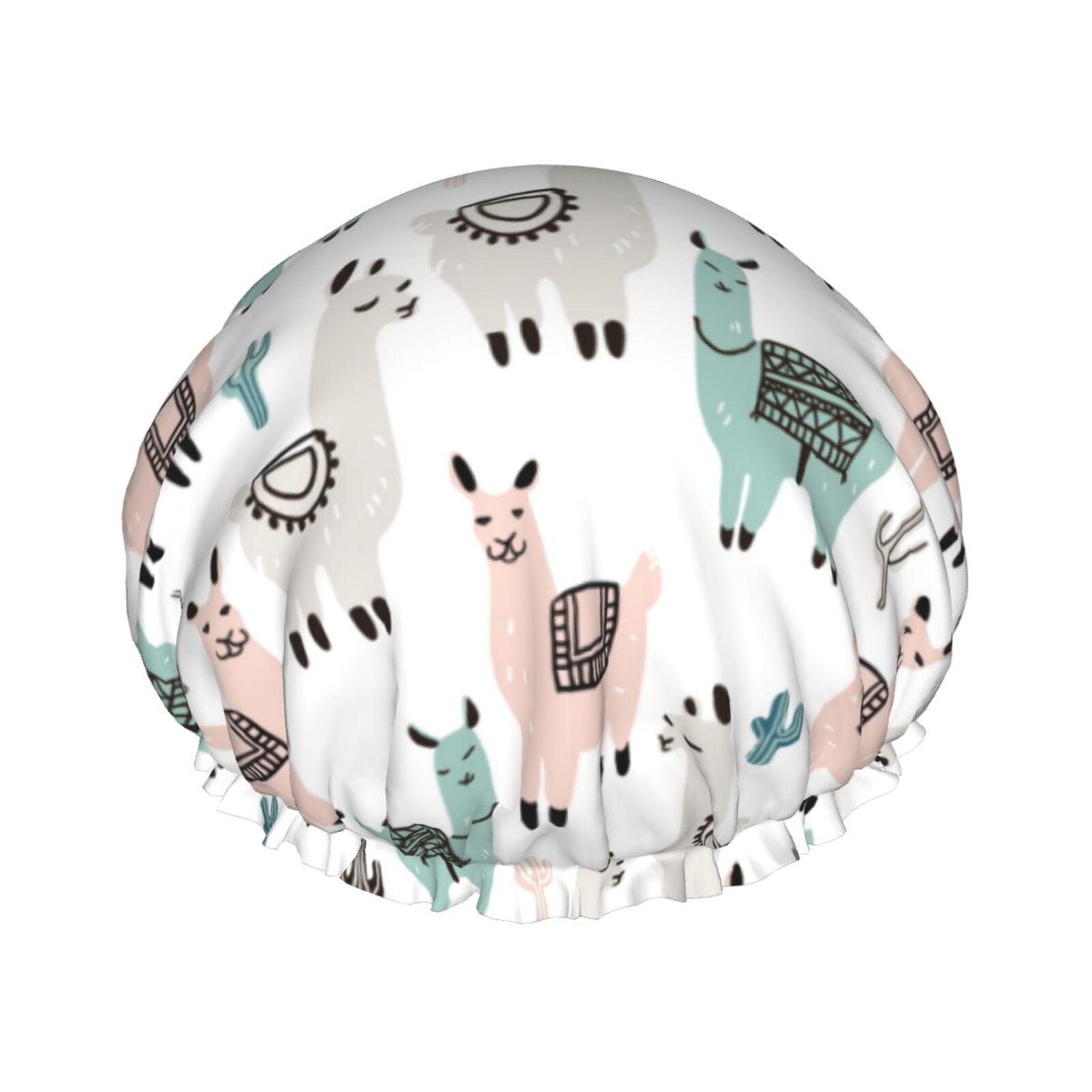 Cartoon Cute Funny Alpaca Cactus Shower Cap, Reusable Bath Hair Hat for ...