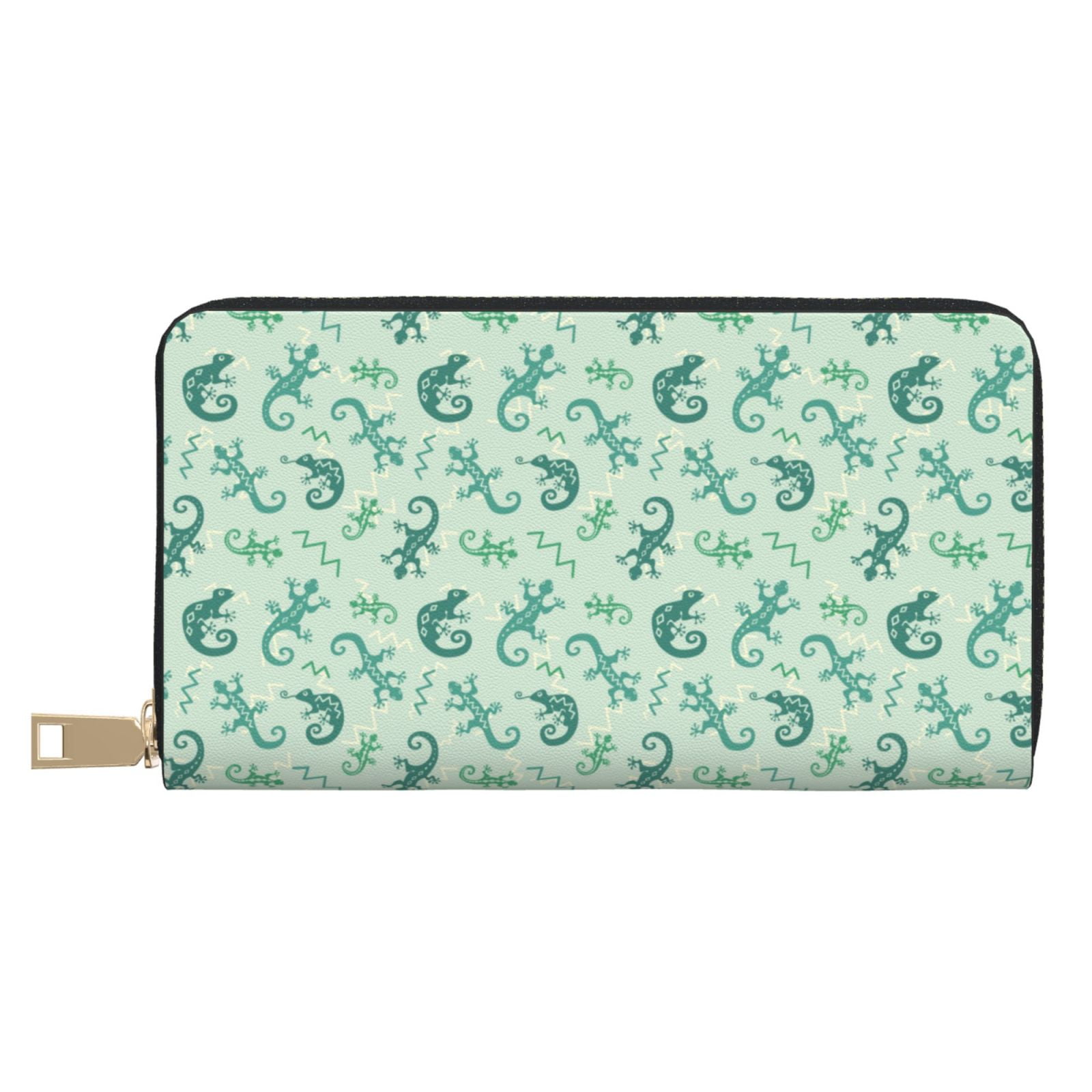 Cartoon Cute Gecko Lizard Green Wallet Women, Leather Bifold Multi Card ...