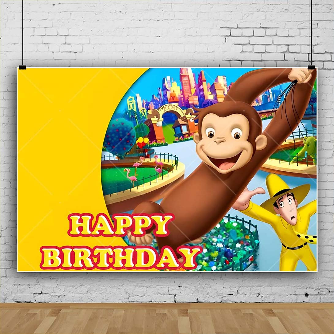 Cartoon Cute George Monkey Backdrop Customized Yellow Banana Children's Birthday Party Baby ...