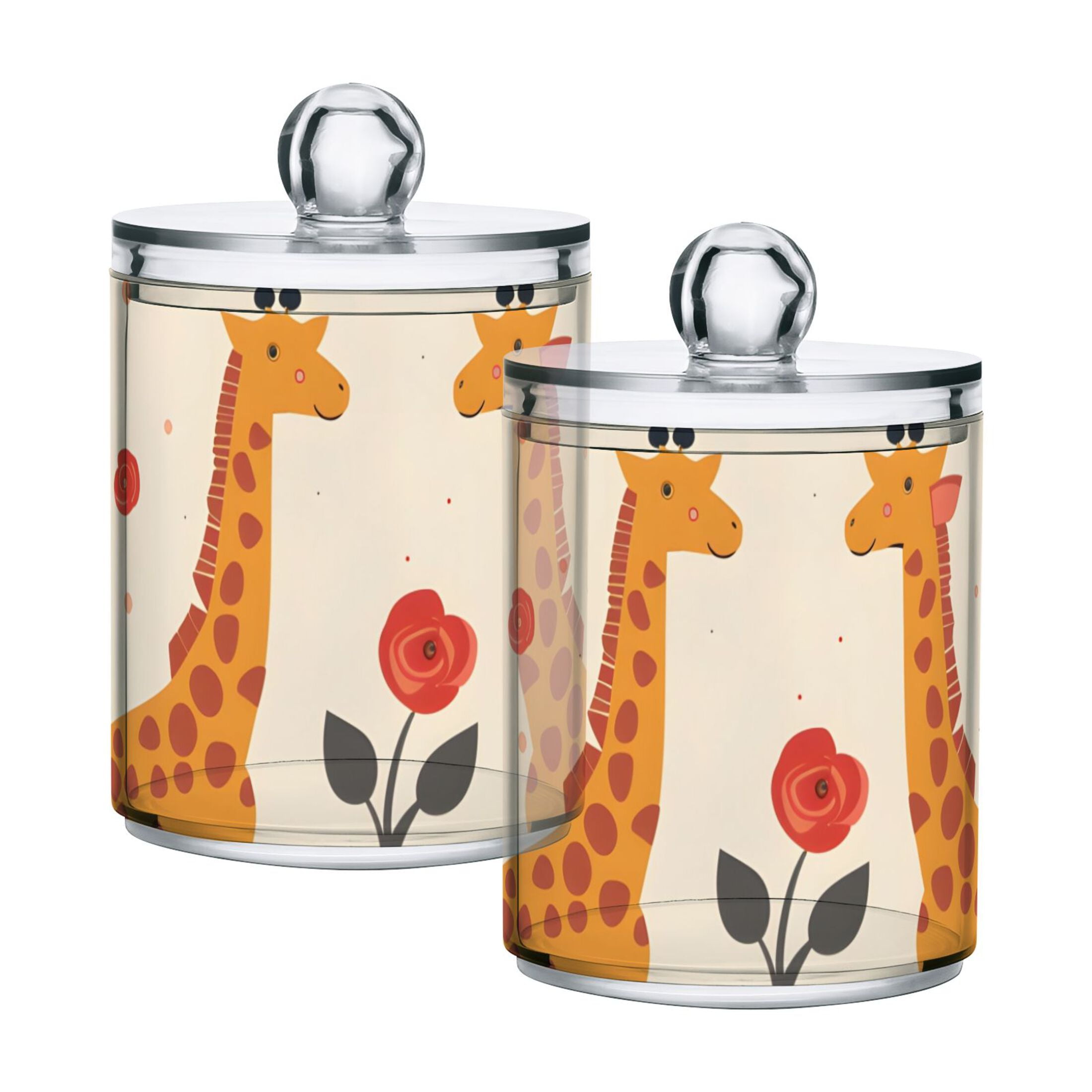 Cartoon Cute Giraffes Roses Translucent Plastic Cans Storage Canisters ...