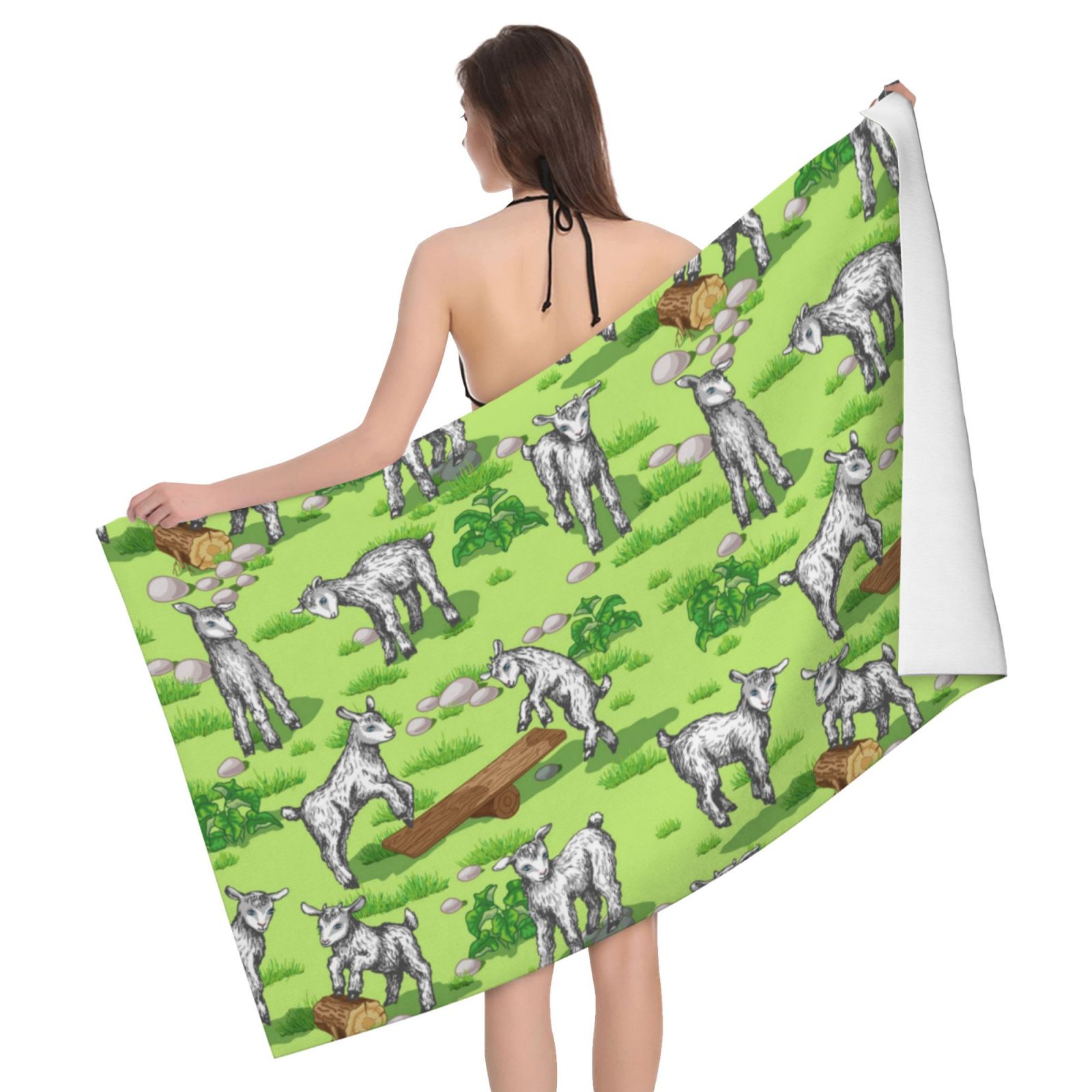 Cartoon Cute Goat In Meadow Bath Towels, (32 x 52 Inches) Microfiber ...