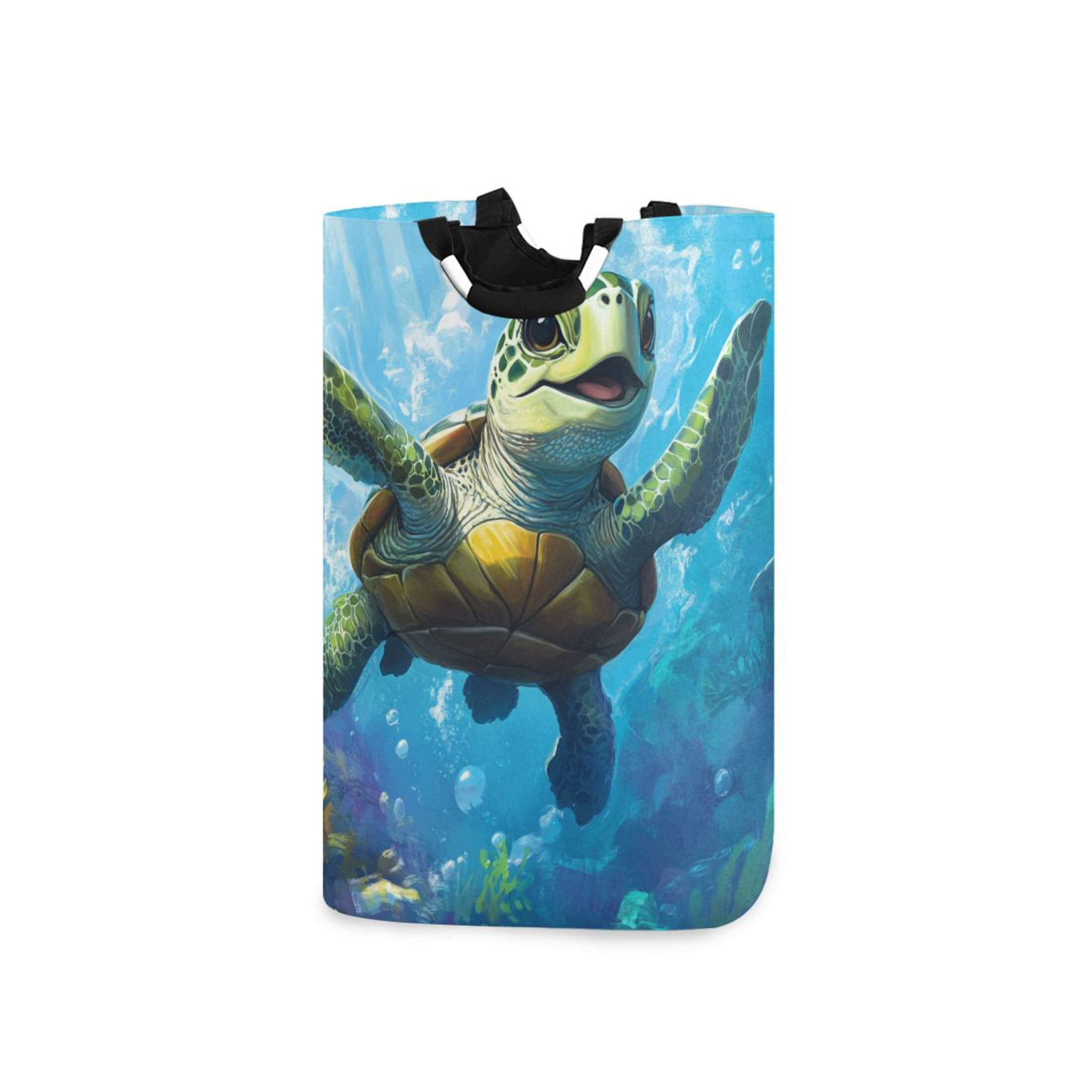 Cartoon Cute Green Turtle Laundry Basket with Handles 50L Collapsible ...
