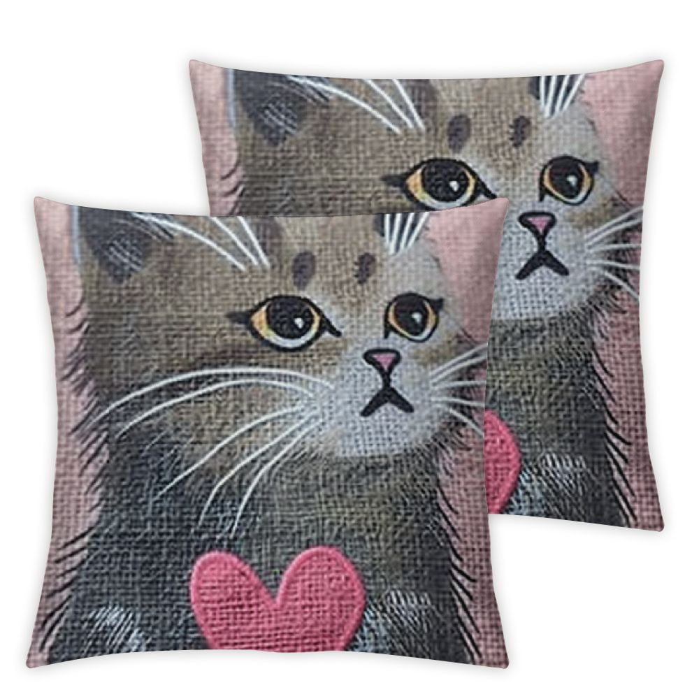 Cartoon Cute Grey Cat Love Throw Pillow Cover,Cute Cartoon Animal ...